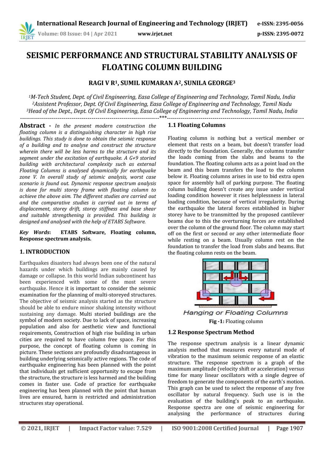 IRJET- Seismic Performance and Structural Stability Analysis of Floating Column Building by ...