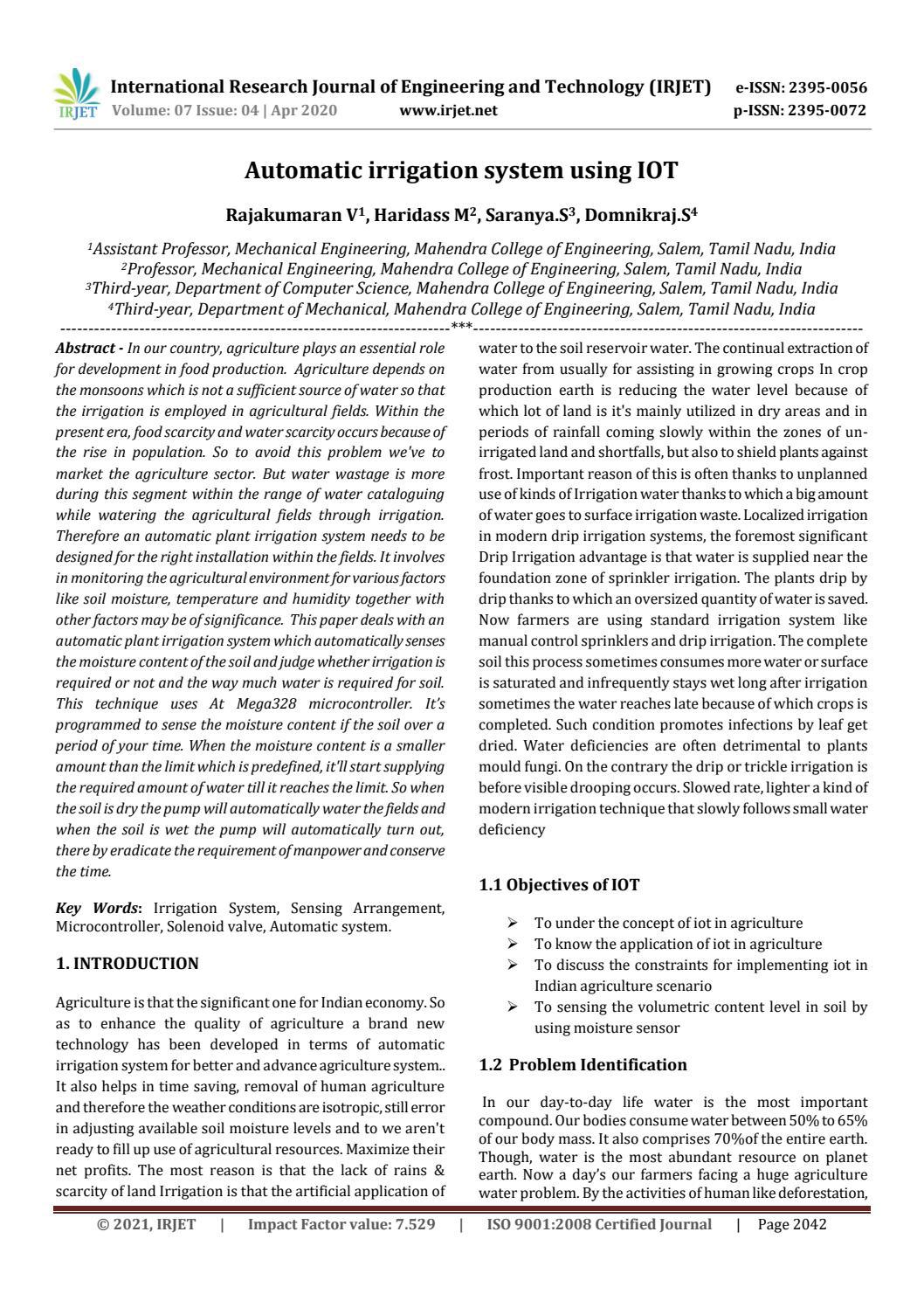 IRJET- Automatic Irrigation System using IoT by IRJET Journal - Issuu