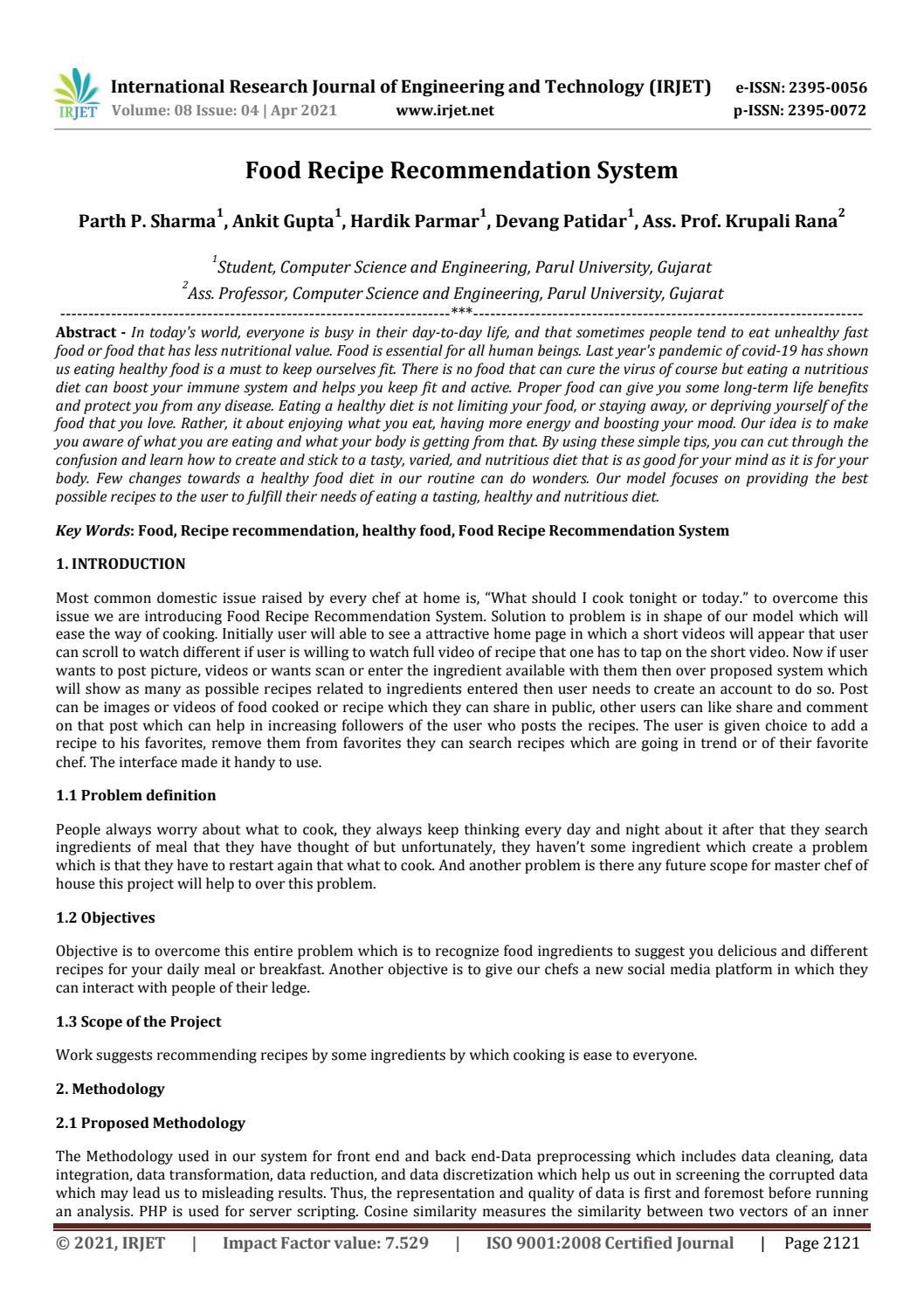 IRJET- Food Recipe Recommendation System by IRJET Journal - Issuu