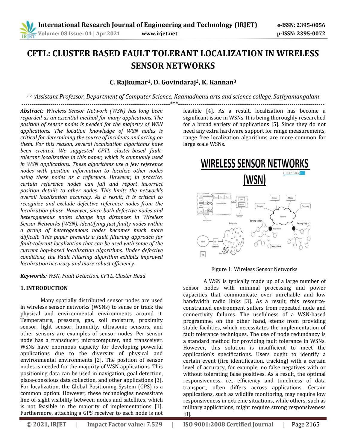IRJET- CFTL: Cluster based Fault Tolerant Localization in Wireless ...