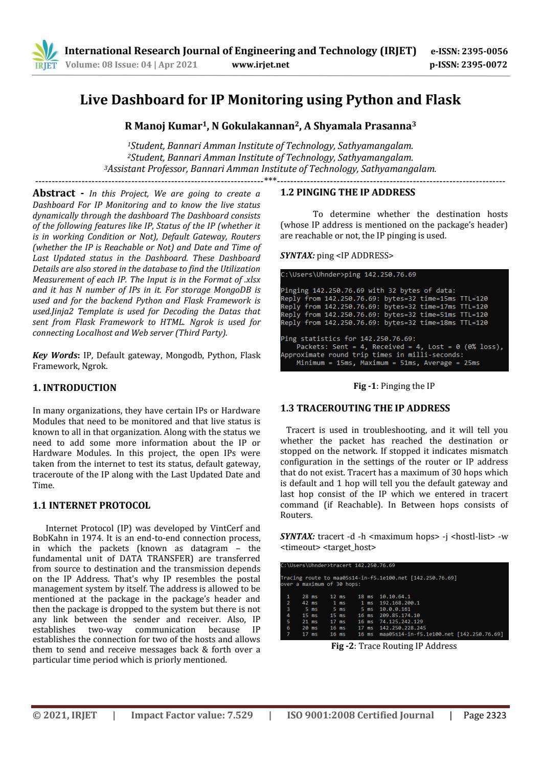 IRJET- Live Dashboard for IP Monitoring using Python and Flask by IRJET Journal - Issuu