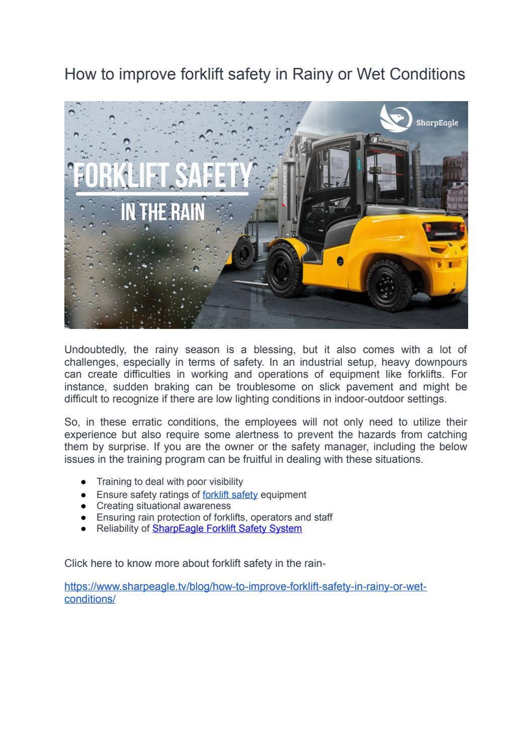 How to improve forklift safety in Rainy or Wet Conditions by SharpEagle ...