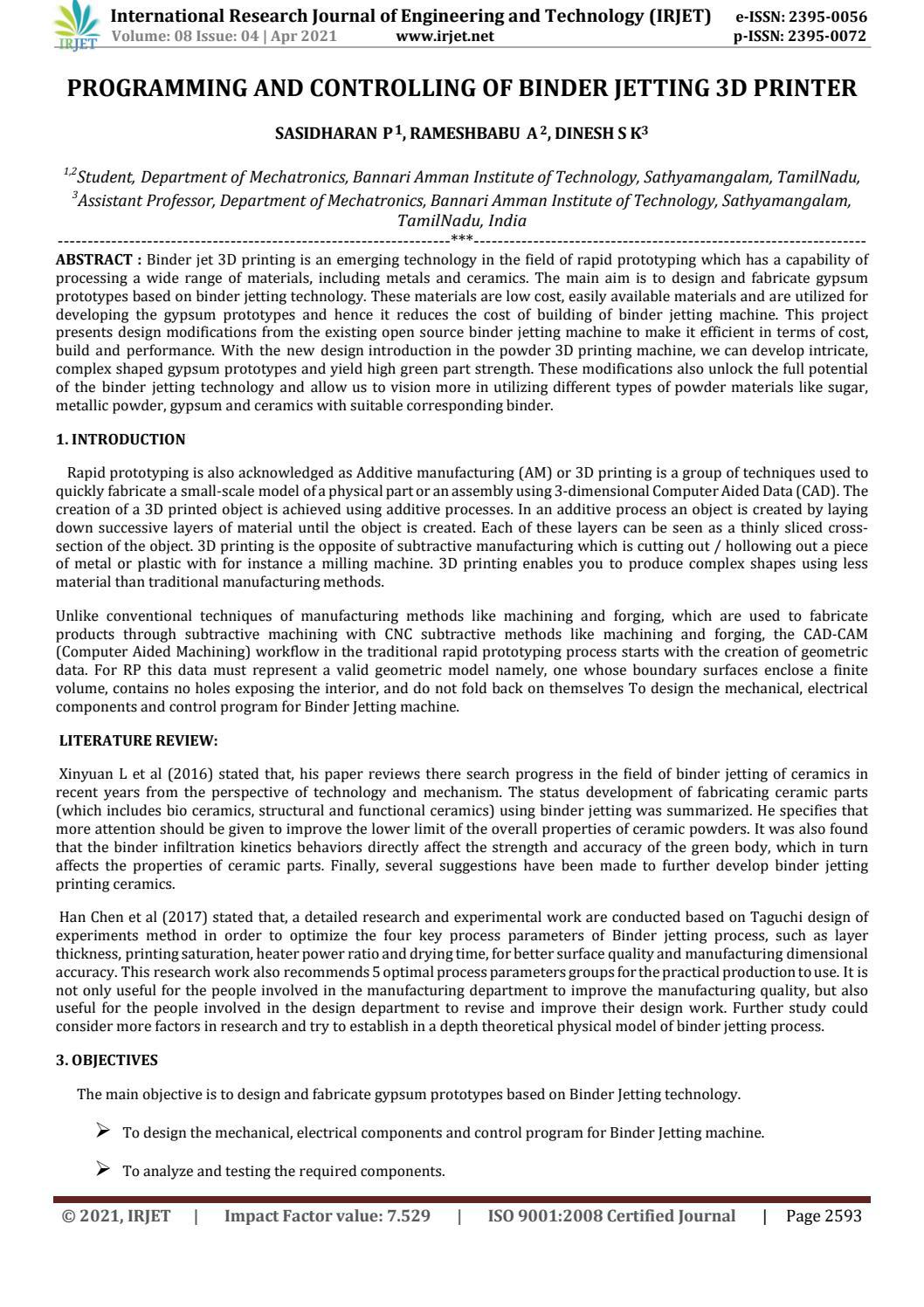 IRJET - Programming and Controlling of Binder Jetting 3D Printer by ...