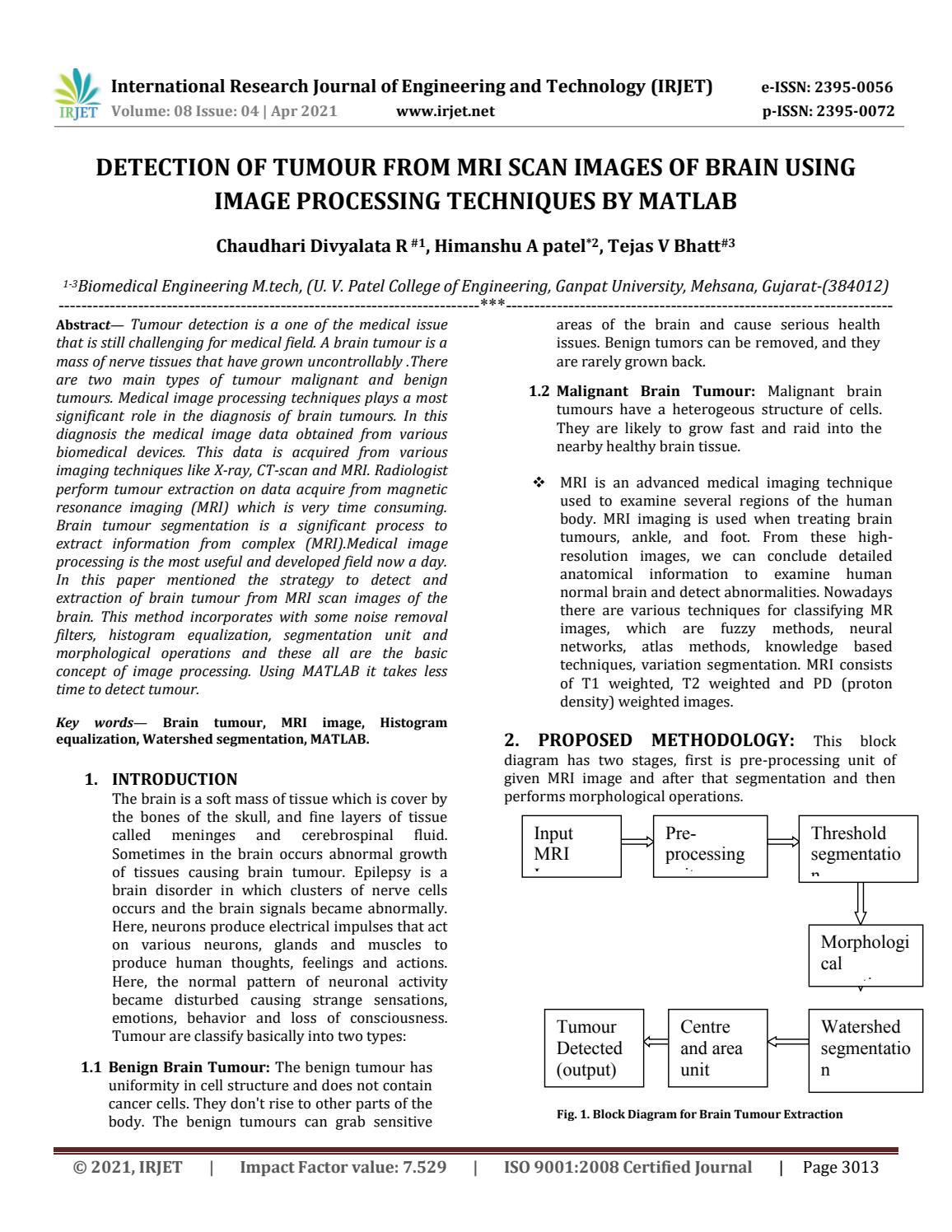 IRJET- Detection of Tumour from MRI Scan Images of Brain using Image ...