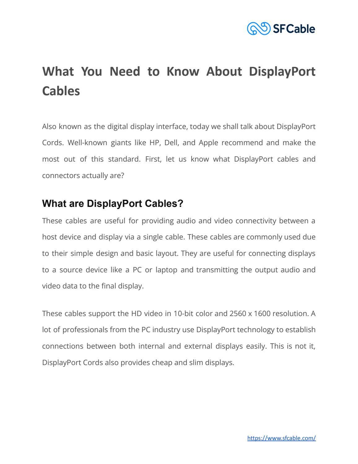 What You Need to Know About DisplayPort Cables by Sf Cable, Inc - Issuu