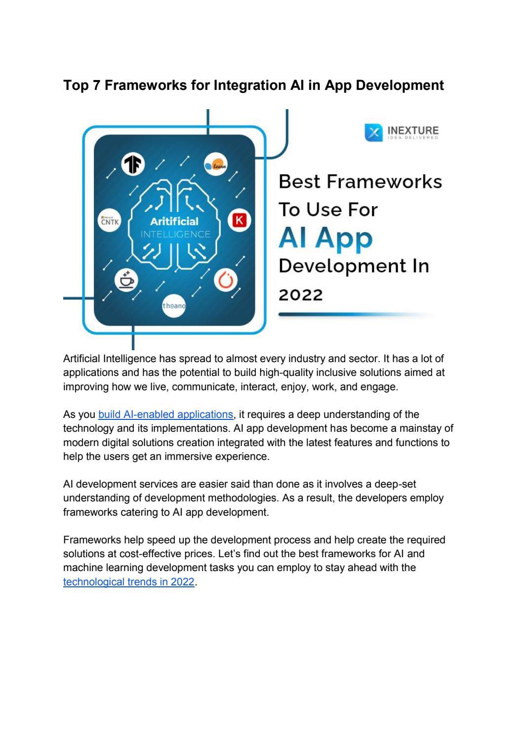 Best Frameworks to Use for AI App Development in 2022 by INEXTURE ...