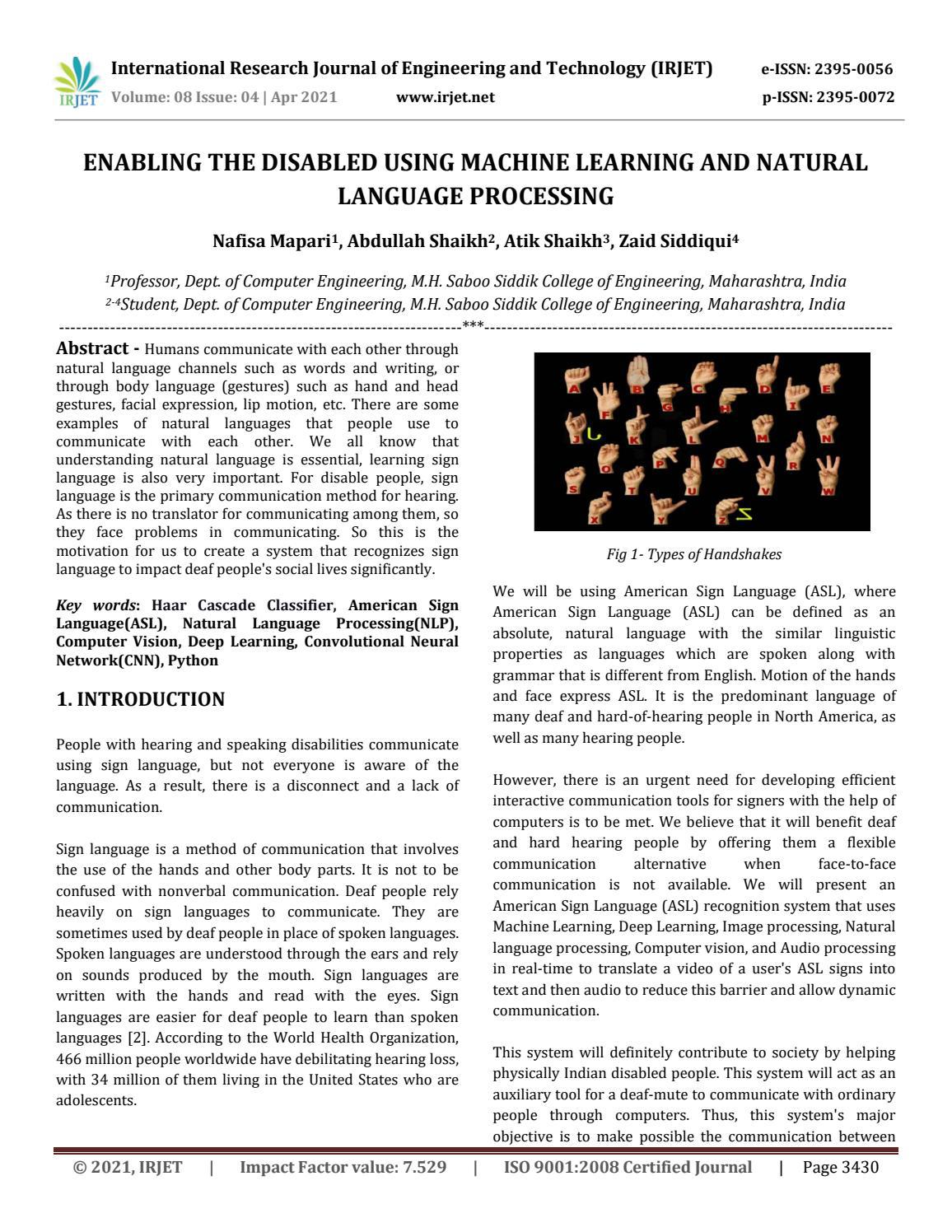 IRJET- Enabling the Disabled using Machine Learning and Natural ...