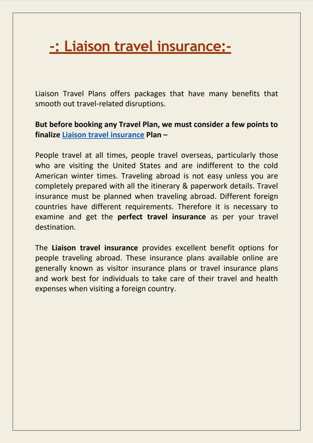 Liaison travel insurance by visitorsinsurance - Issuu