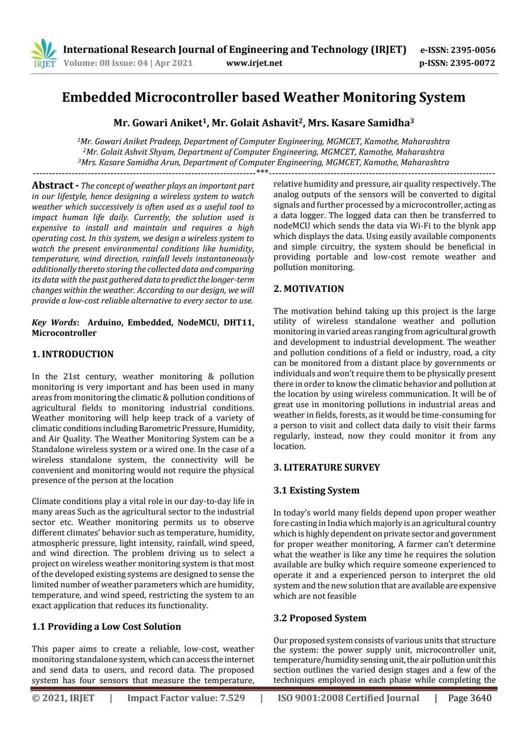 IRJET- Embedded Microcontroller based Weather Monitoring System by IRJET Journal - Issuu