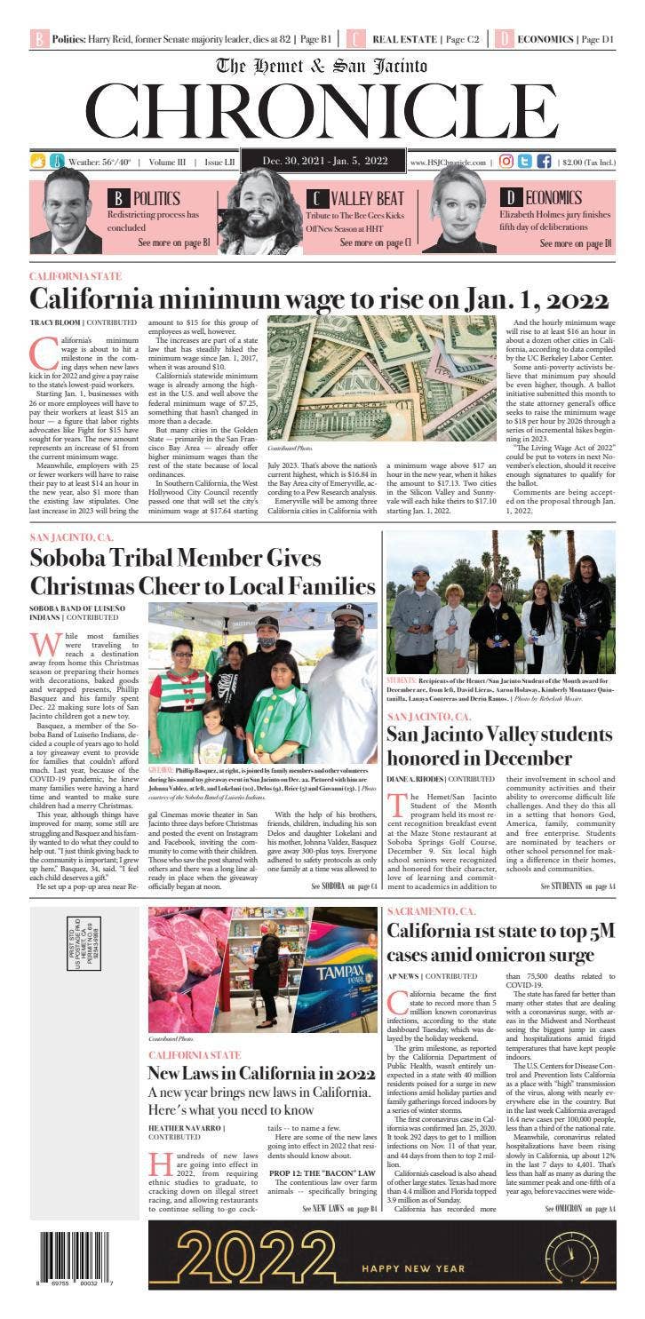 The Hemet & San Jacinto Chronicle - December 30th, 2021 by hsjchronicle ...