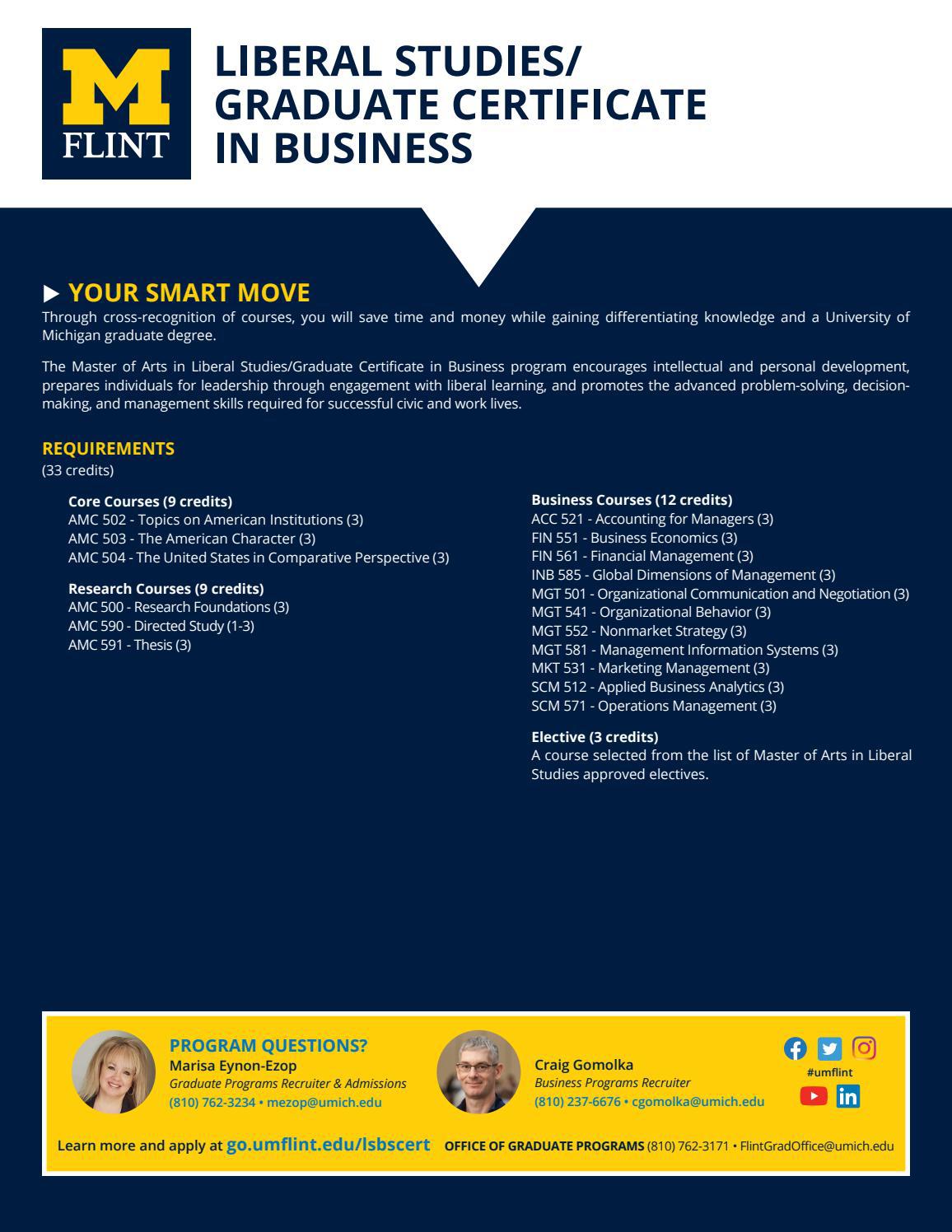 University of Michigan-Flint Liberal Studies and Graduate Certificate ...