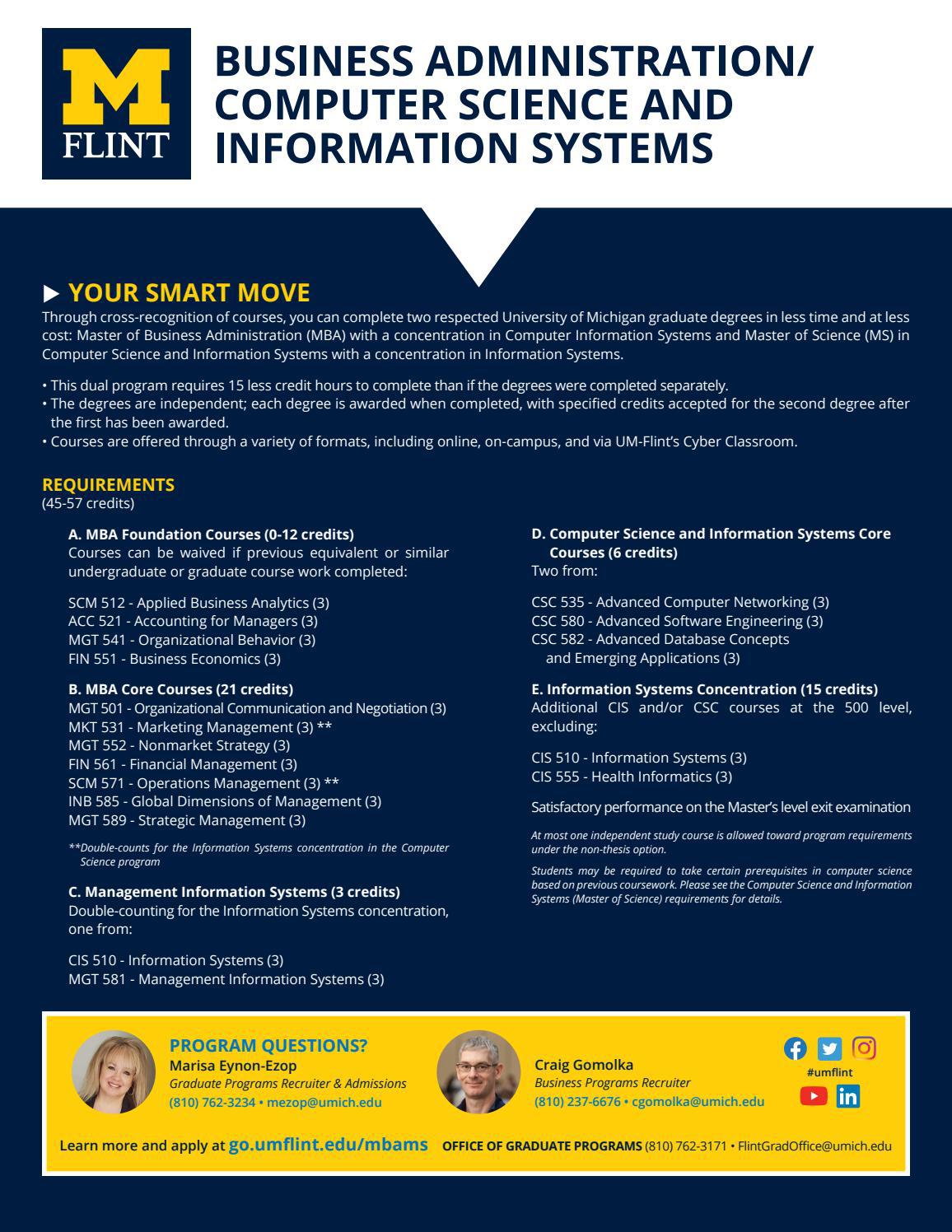 University of Michigan-Flint Master of Business Administration/Computer ...