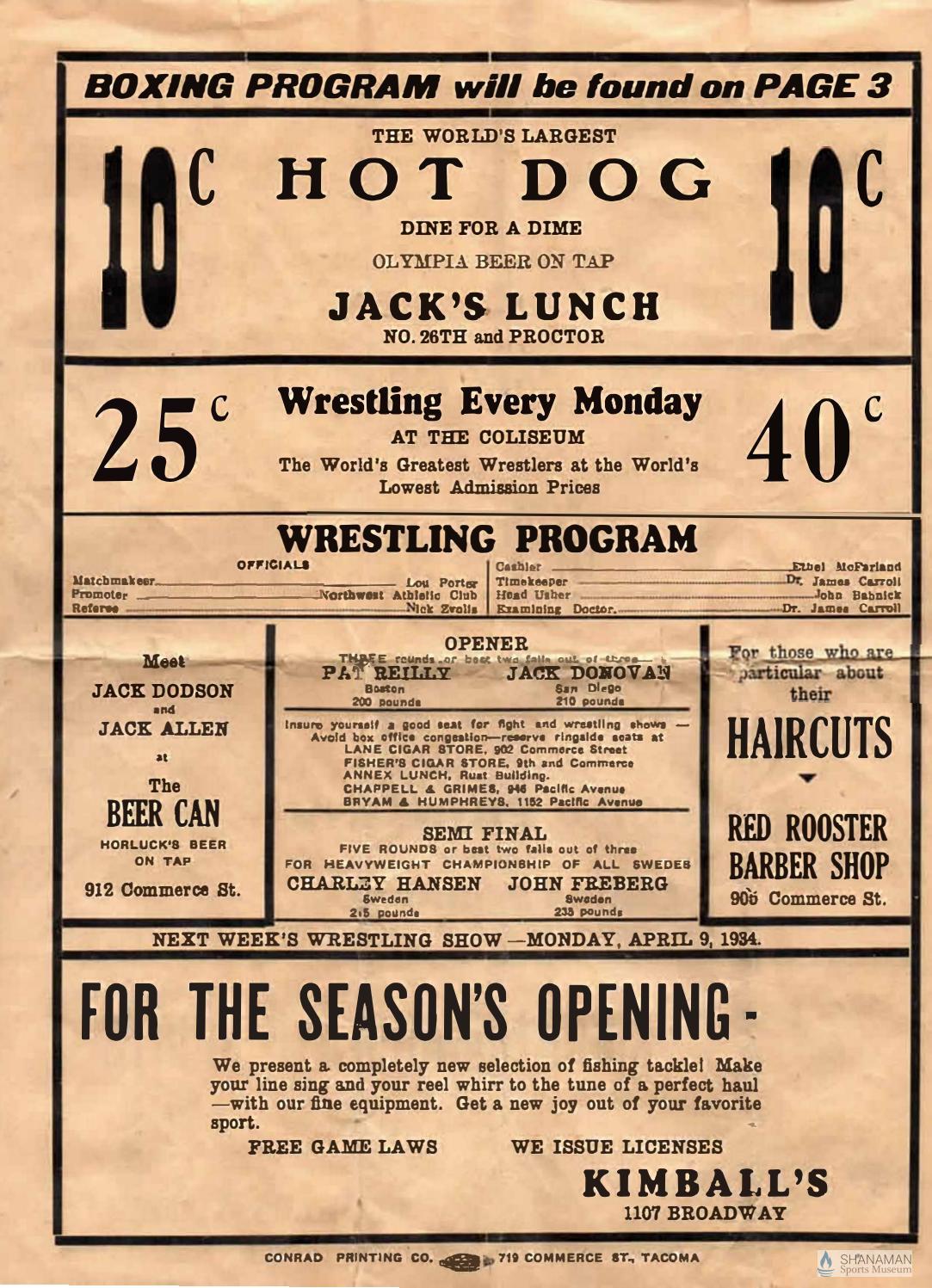 1934 Tacoma Coliseum Boxing & Wrestling by Tacoma-Pierce County Sports ...