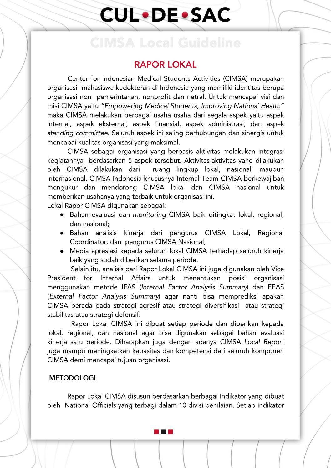 Cul De Sac 3.0 - CIMSA Local Guidelines by CIMSA Indonesia - Issuu
