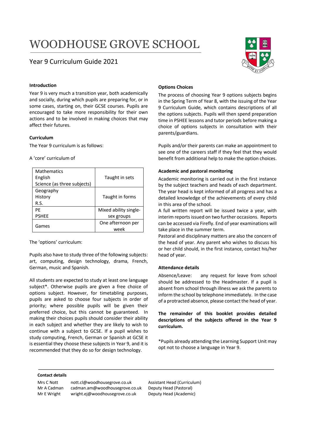 Year 9 Curriculum Guide - 2021 by woodhousegrove - Issuu
