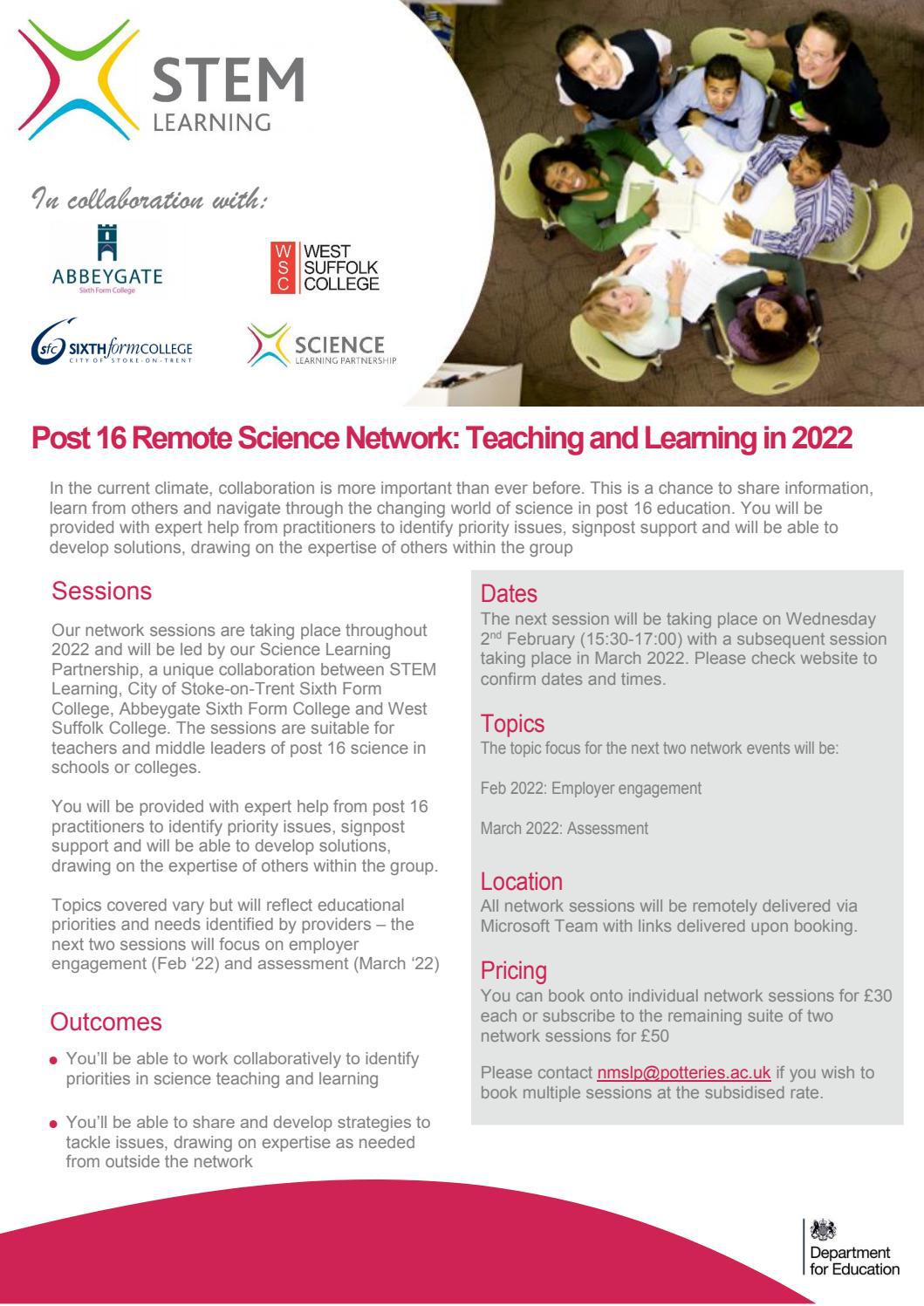 Post 16 Remote National Science Network Flyer 2nd Feb 2022 by Schudio ...
