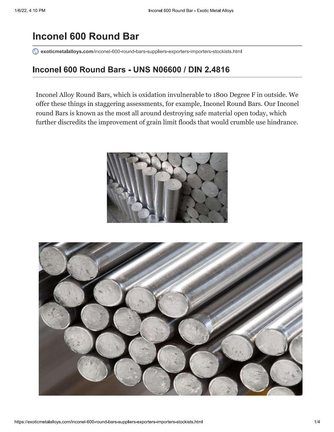 Inconel 600 Round Bar by Exotic Metal Alloys - Issuu