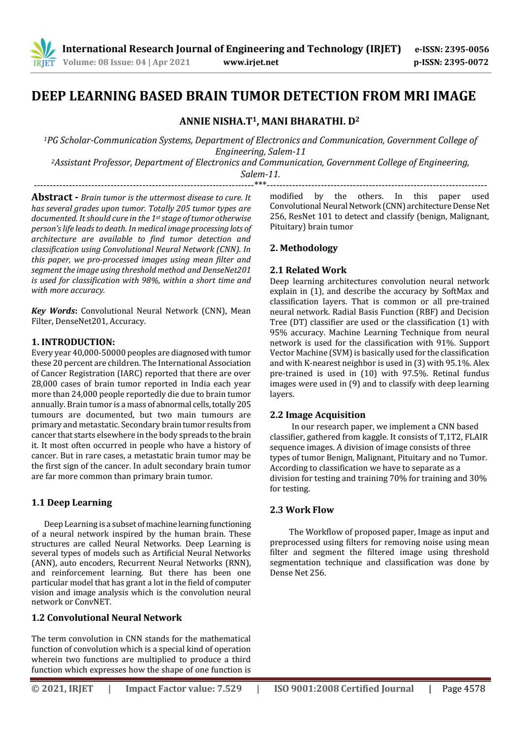 IRJET- Deep Learning based Brain Tumor Detection from MRI Image by ...