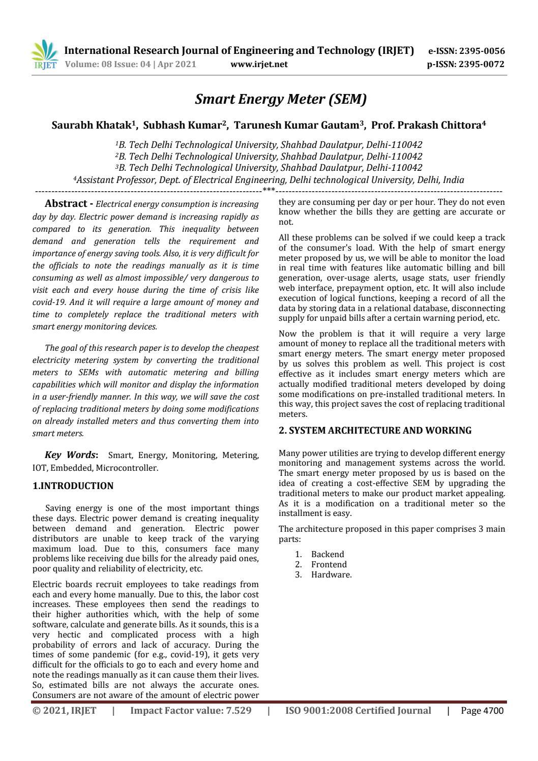IRJET- Smart Energy Meter (SEM) by IRJET Journal - Issuu