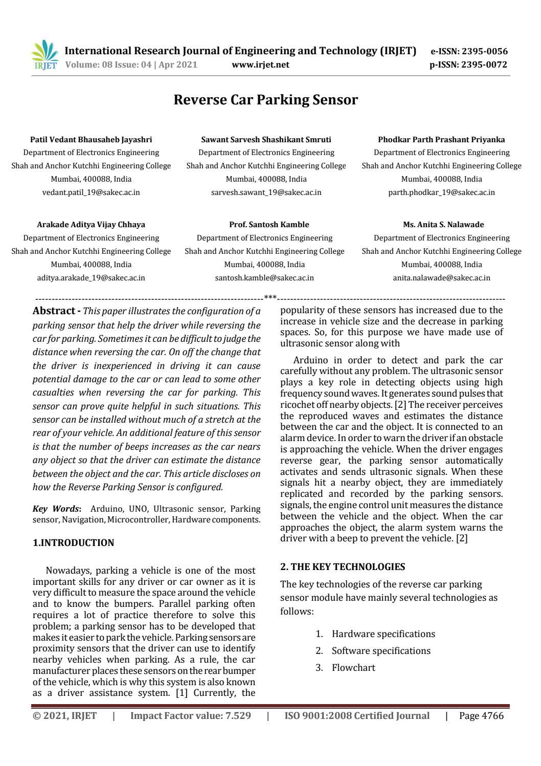 IRJET- Reverse Car Parking Sensor by IRJET Journal - Issuu