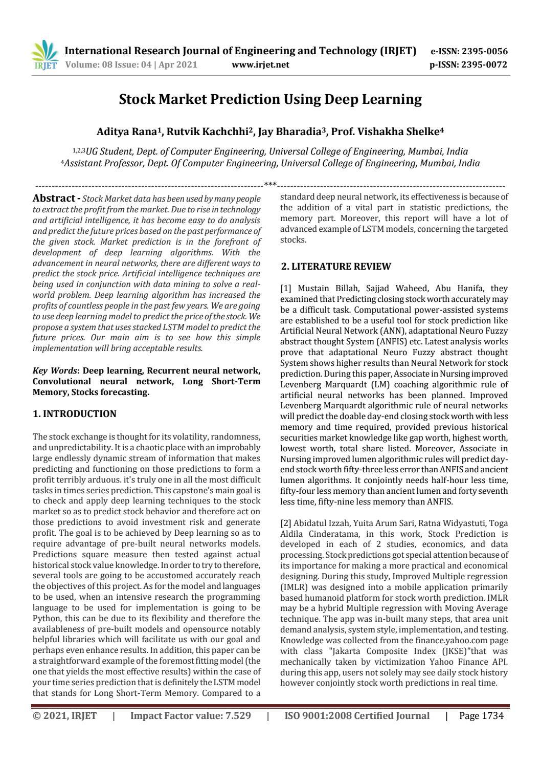 IRJET- Stock Market Prediction using Deep Learning by IRJET Journal - Issuu