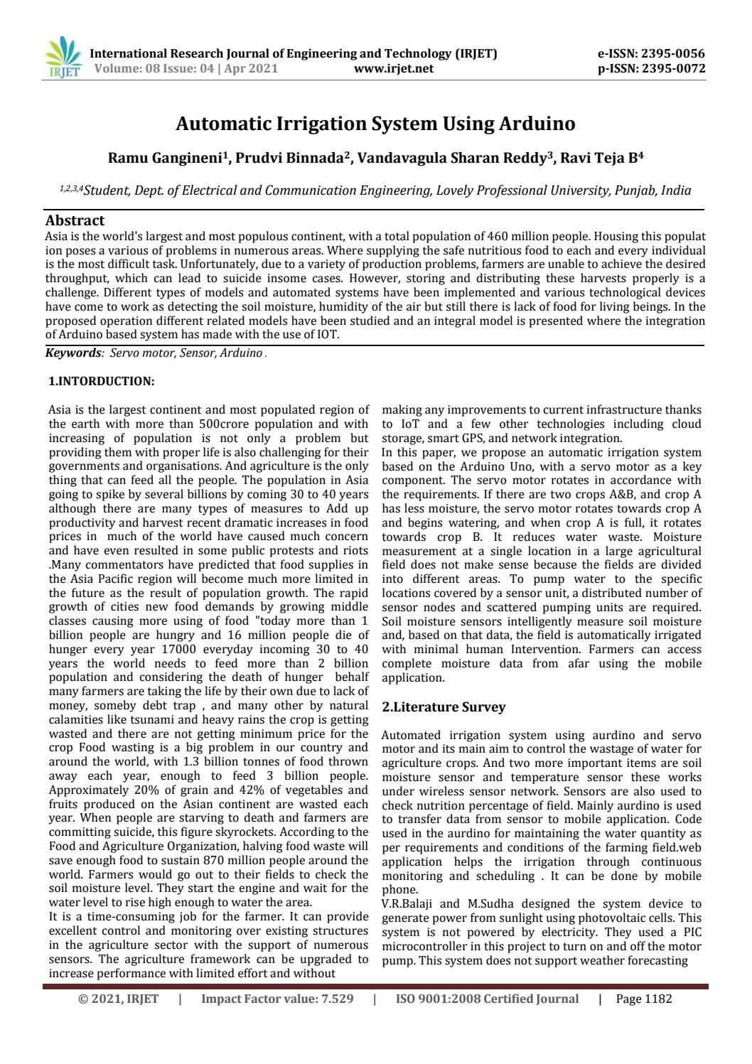 IRJET- Automatic Irrigation System using Arduino by IRJET Journal - Issuu