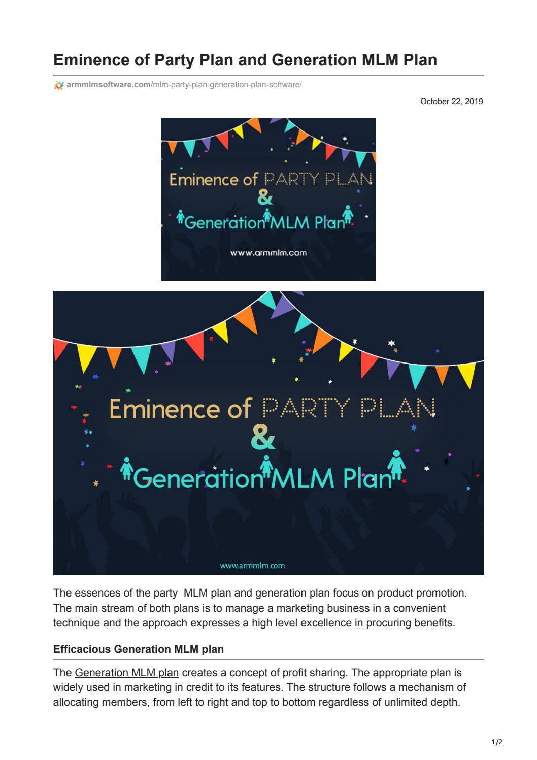 Eminence Of Party Plan And Generation MLM Plan by ARM MLM software - Issuu
