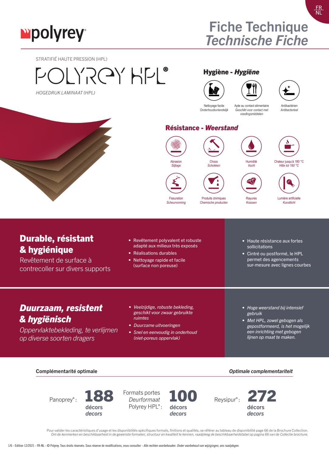 POLYREY - FICHE TECHNIQUE - Stratifié HPL - FR NL by Wilsonart - Issuu