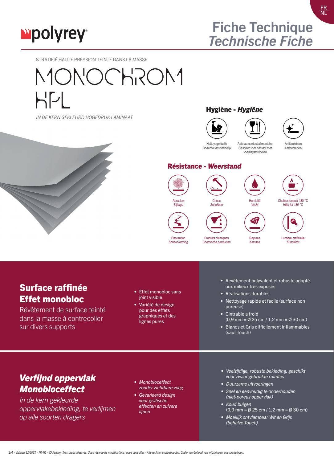 POLYREY - FICHE TECHNIQUE - Monochrom HPL - FR NL by Wilsonart - Issuu