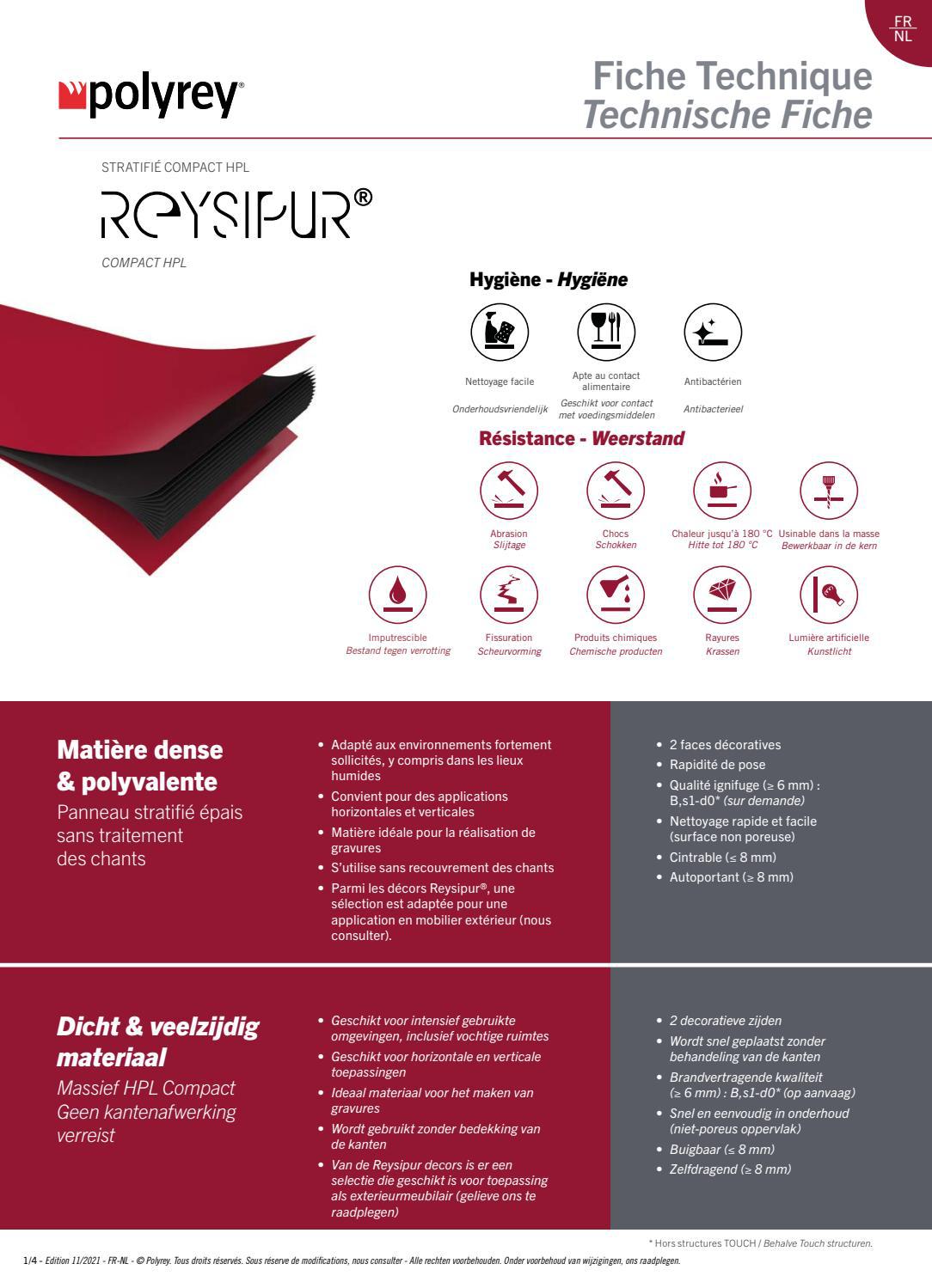 POLYREY - FICHE TECHNIQUE - Reysipur - FR NL by Wilsonart - Issuu