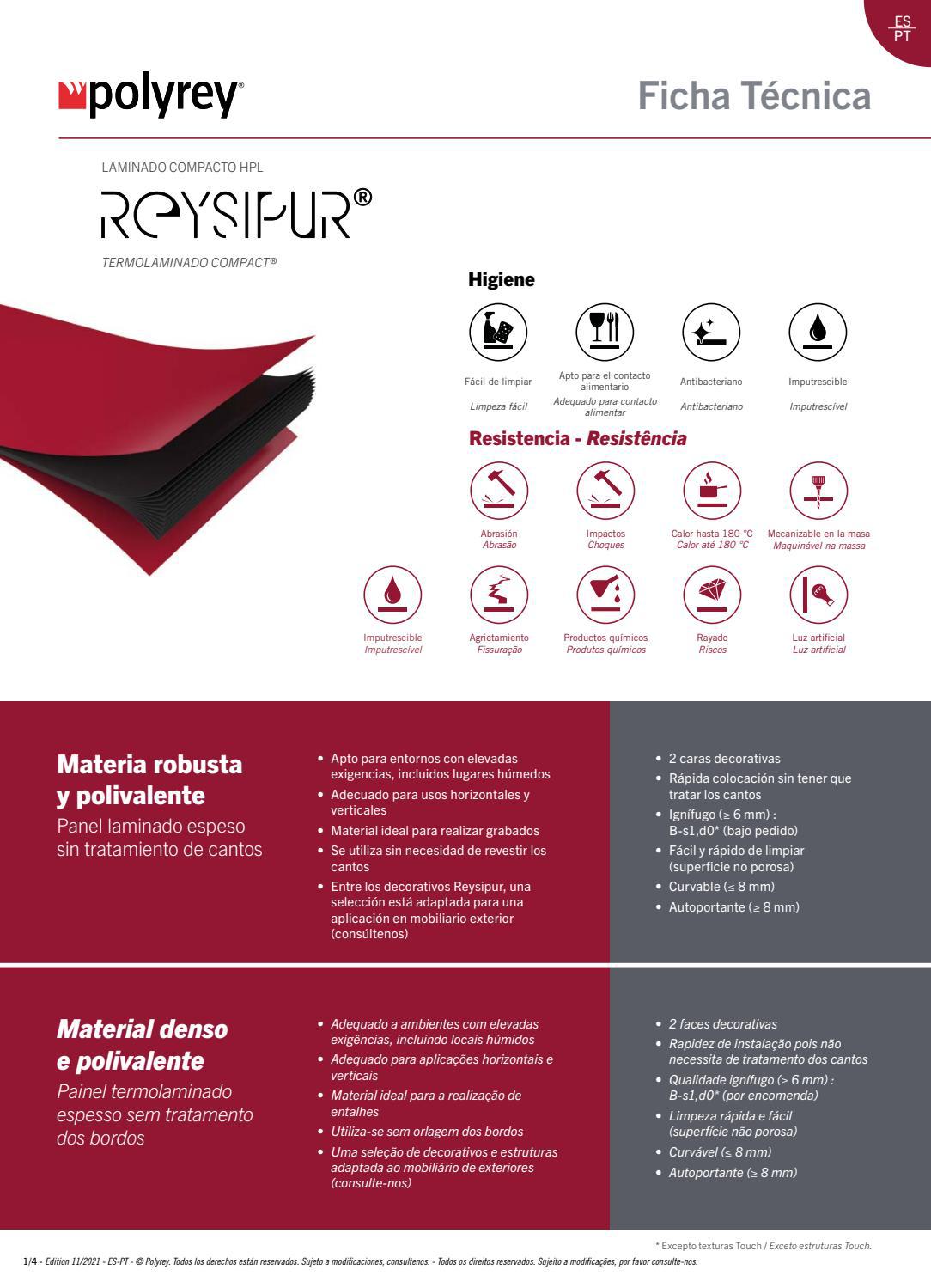 POLYREY - FICHE TECHNIQUE - Reysipur - ES PT by Wilsonart - Issuu