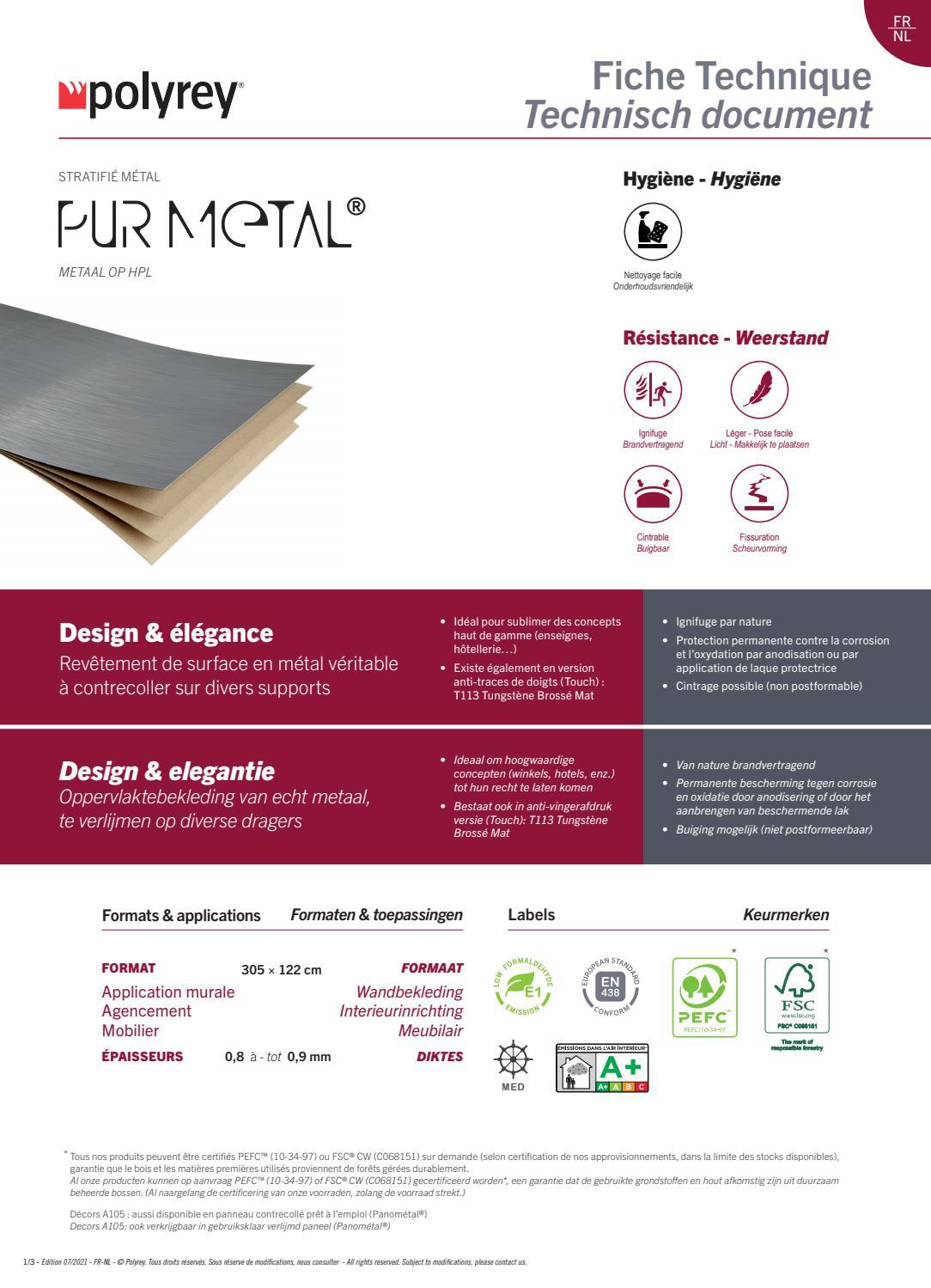 POLYREY - FICHE TECHNIQUE - HPL PUR METAL - FR by Wilsonart - Issuu