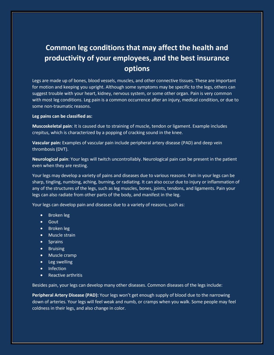 PrudentRx Program Common leg conditions that may affect the health and ...