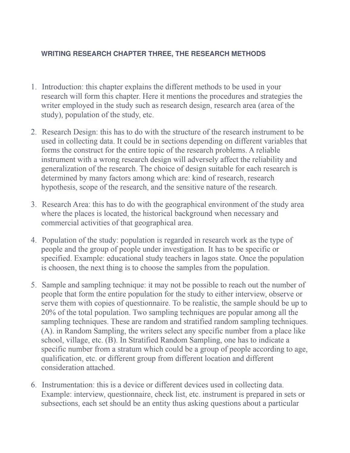 Writing Research Chapter Three, The Research Methods by researchwap - Issuu