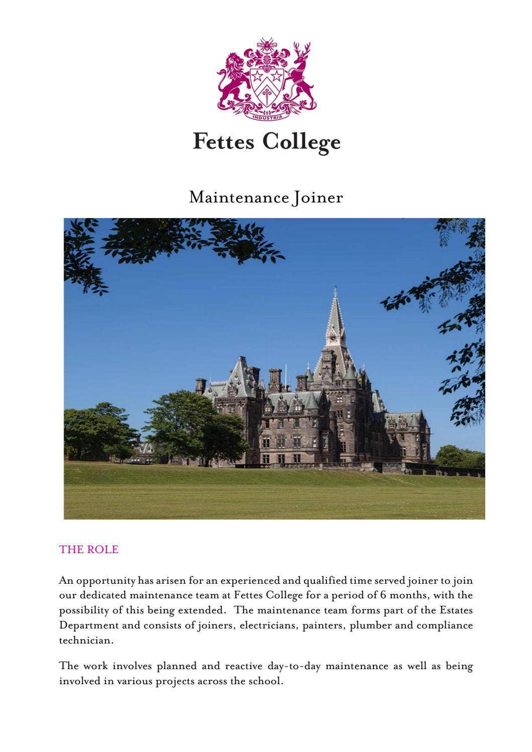 Maintenance Joiner by Fettes_College - Issuu