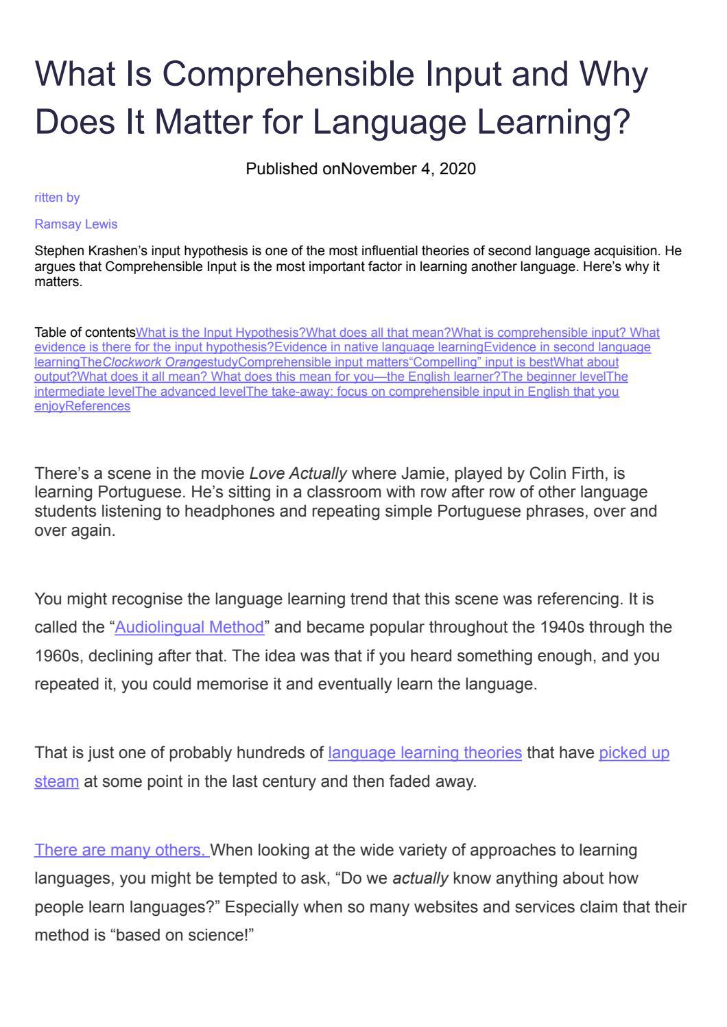What Is Comprehensible Input by Pier Paolo Roncoroni Romero - Issuu