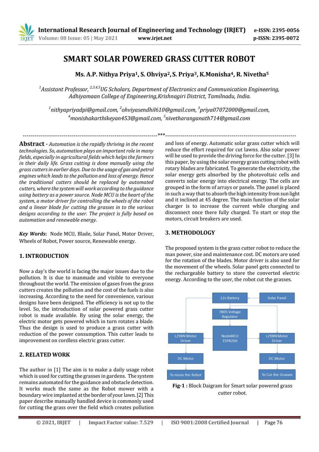 IRJET- Smart Solar Powered Grass Cutter Robot by IRJET Journal - Issuu