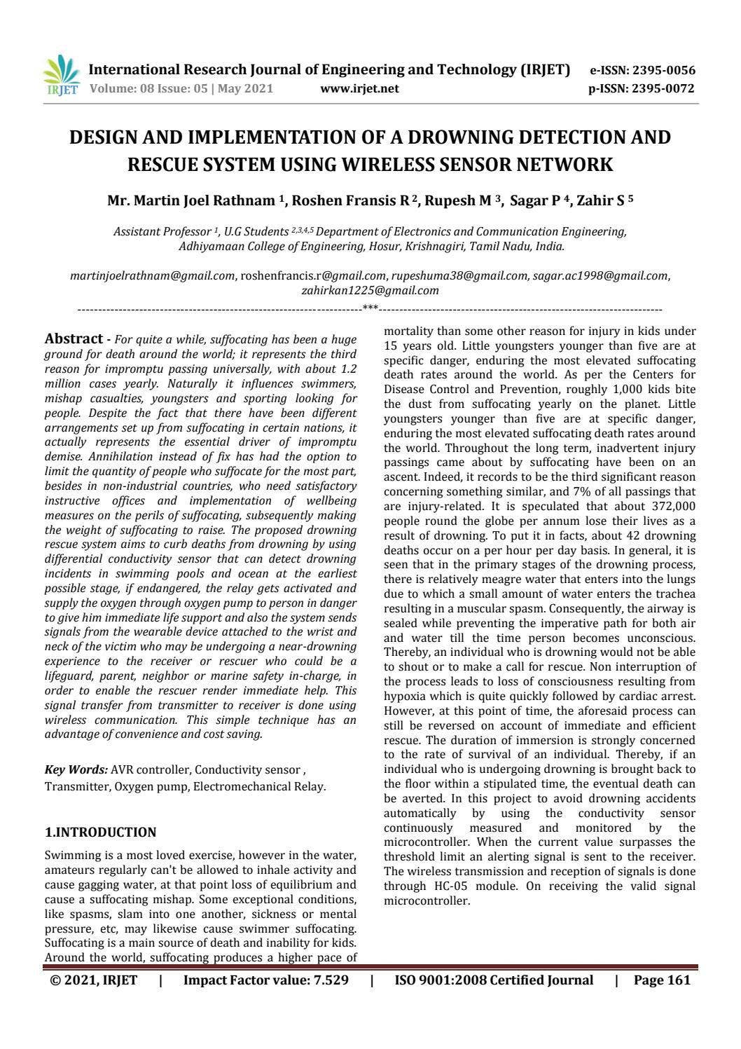 IRJET- Design and Implementation of a Drowning Detection and Rescue ...