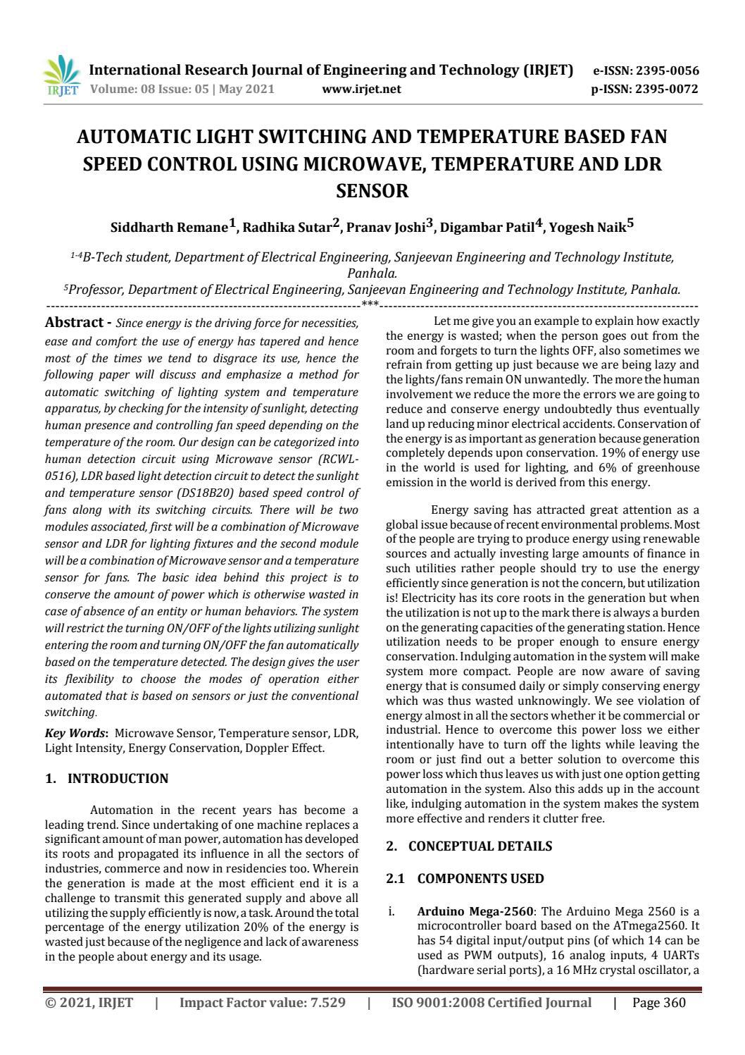 IRJET- Automatic Light Switching and Temperature based Fan Speed ...