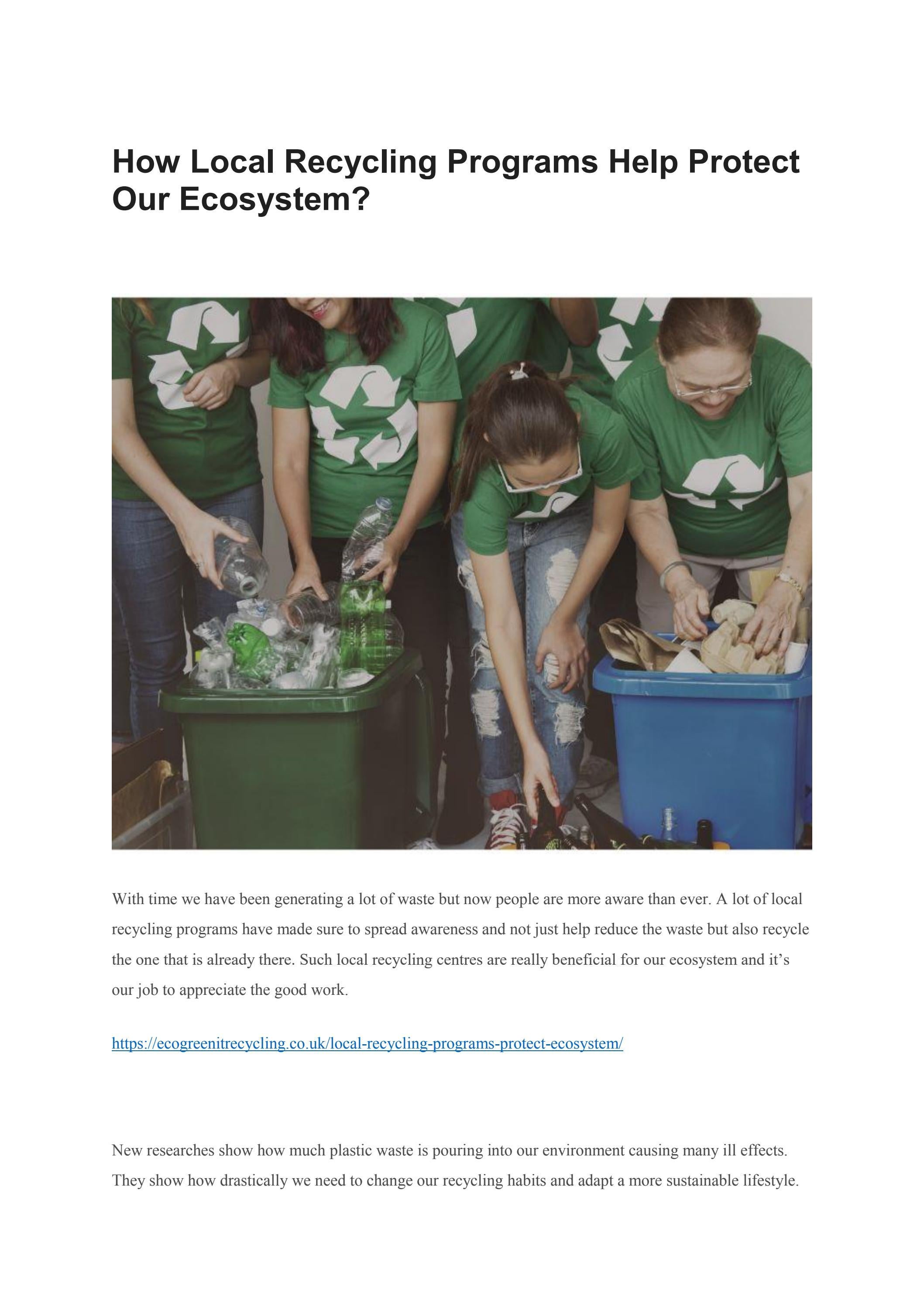 How Local Recycling Programs Help Protect Our Ecosystem? by Ecogreen IT ...