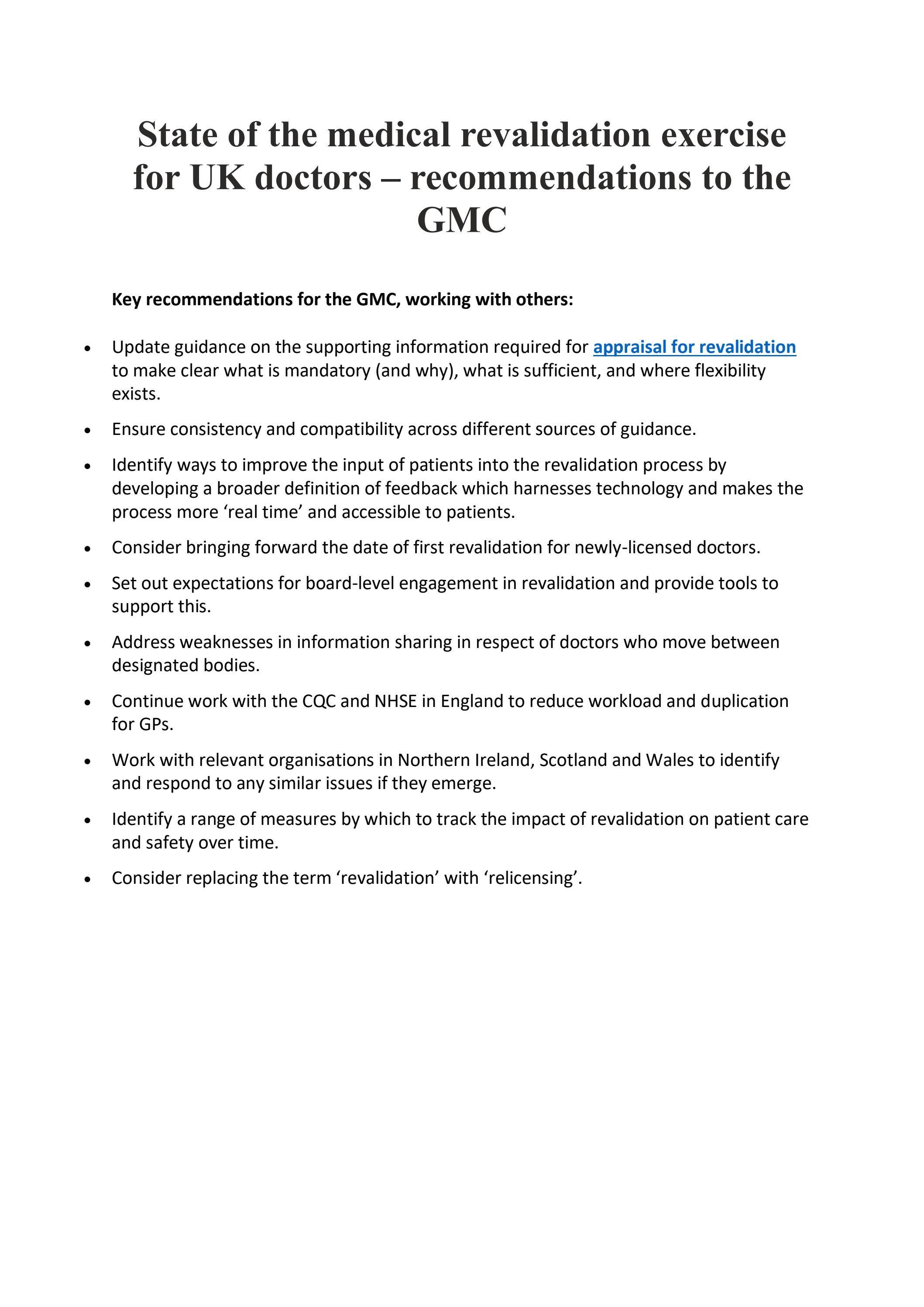 State of the medical revalidation exercise for UK by Medical Appraisals ...