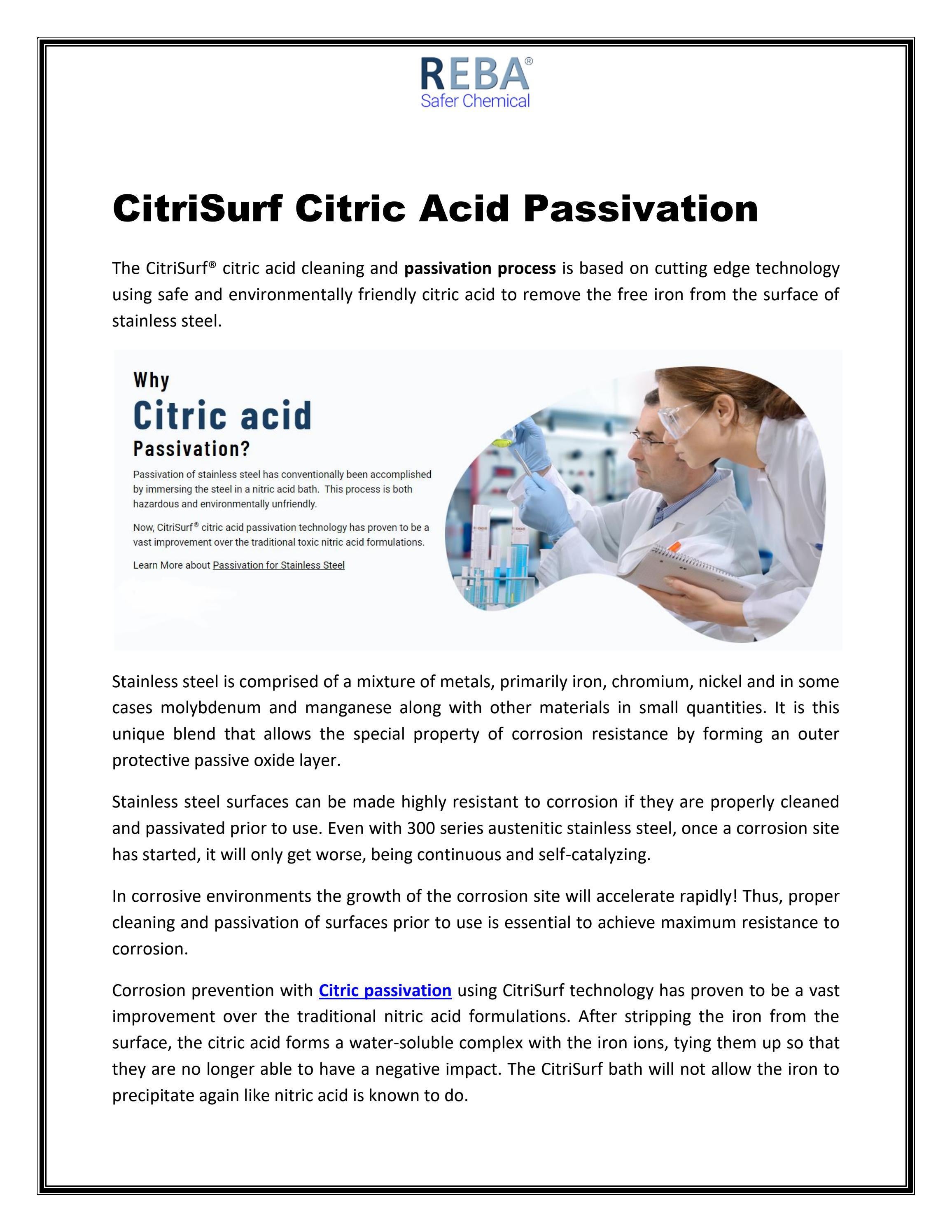 Citric Acid Passivation Of Stainless Steel PDF Nitric Acid, 60% OFF