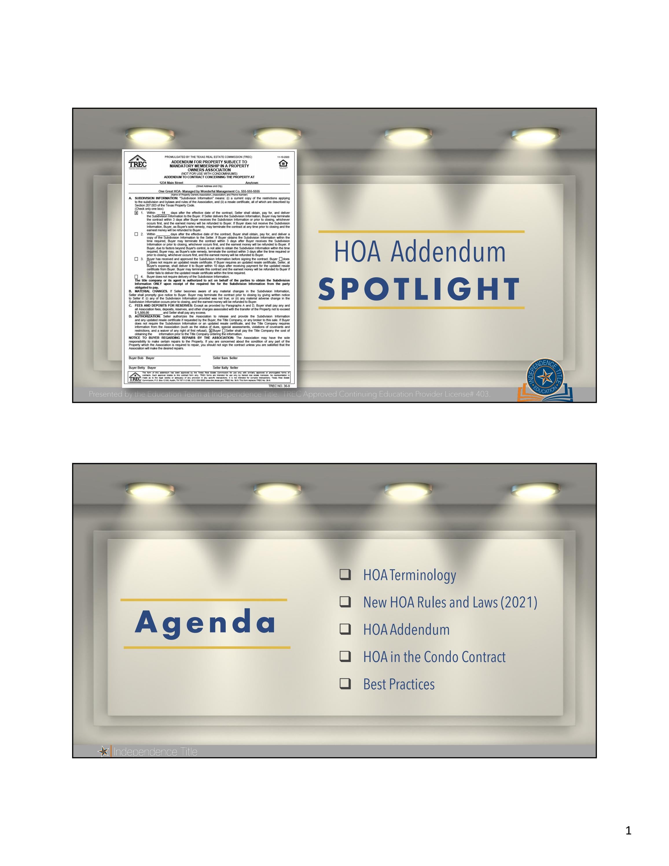 HOA Addendum Spotlight by Independence Title Education - Issuu