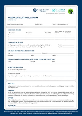 Blue Lagoon Cruises Passenger Pre-Registration Form by South Sea ...