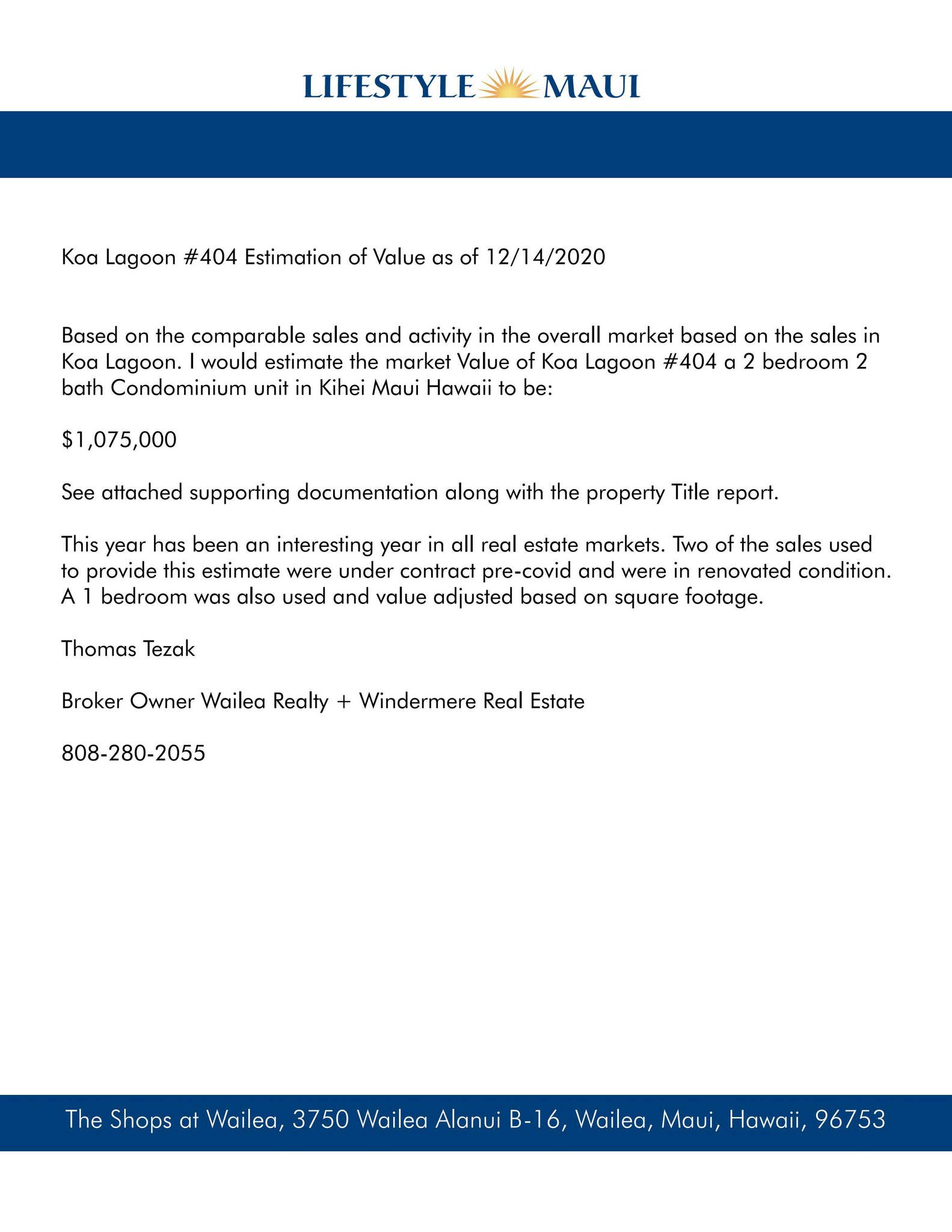 Koa Lagoon Valuation 12.14 by Lifestyle Maui - Tom Tezak - Issuu