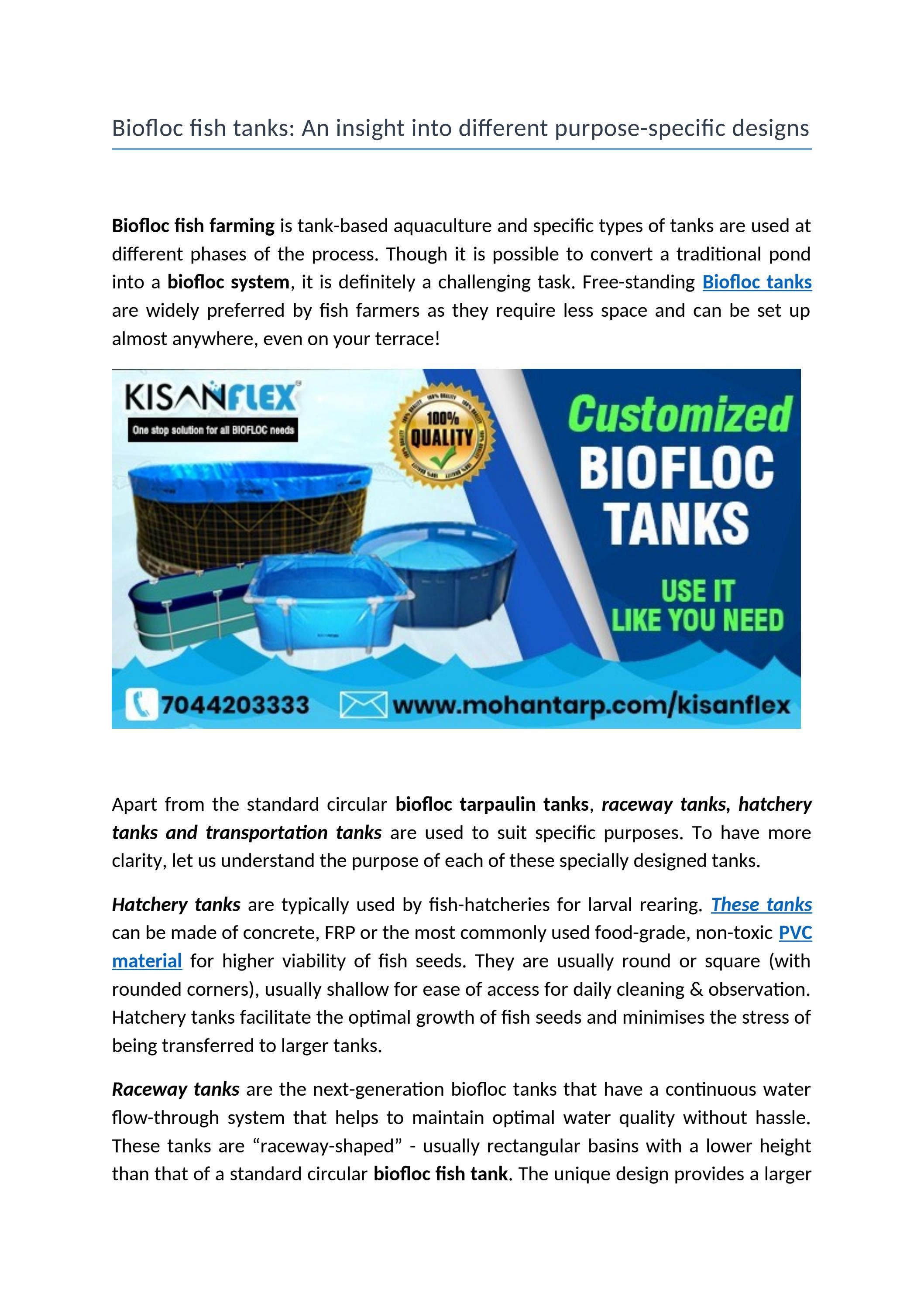 Biofloc fish tanks: An insight into different purpose-specific designs ...