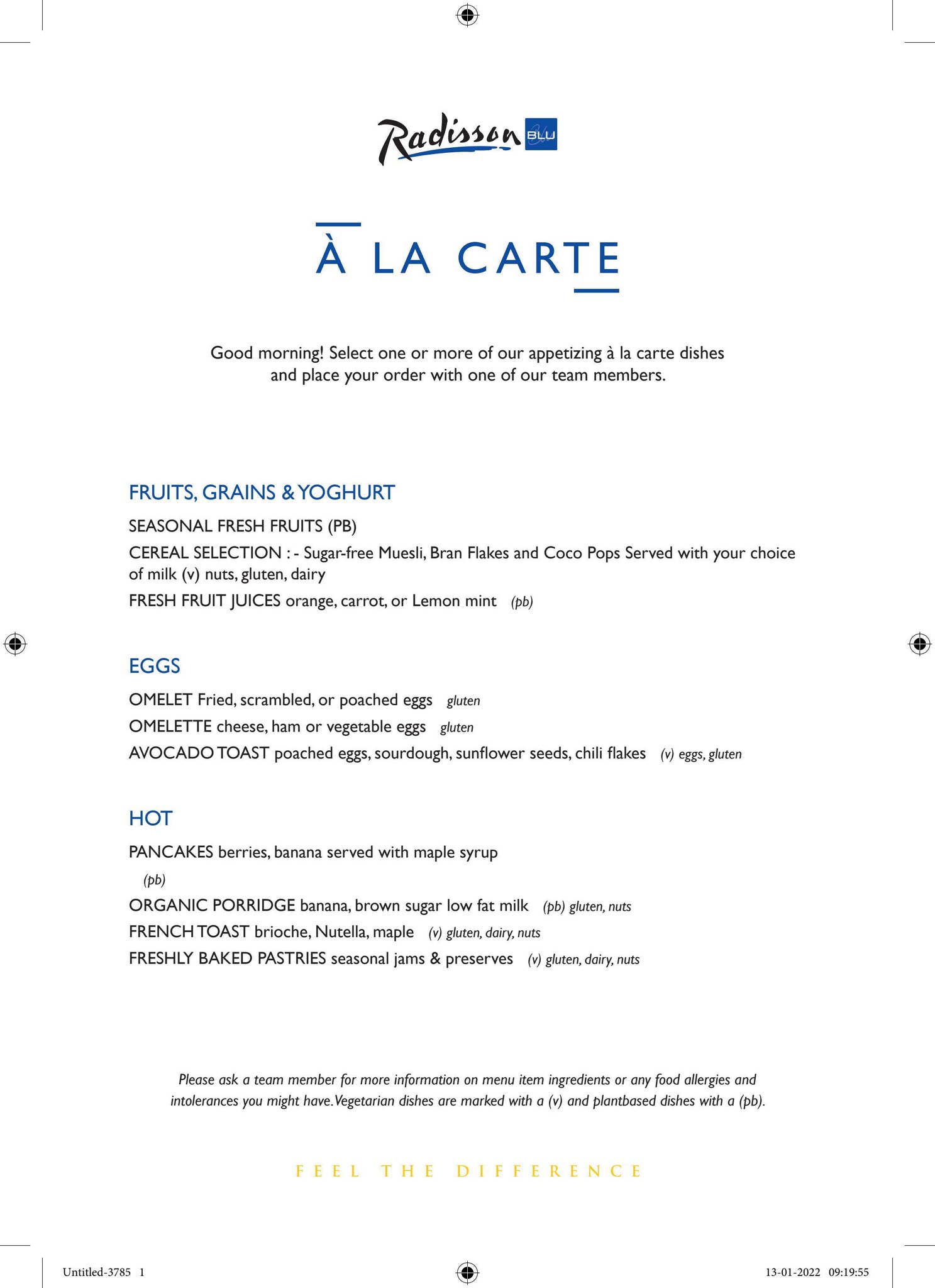 Radisson Breakfast - A La Carte Menu by Yas Plaza Hotels - Issuu