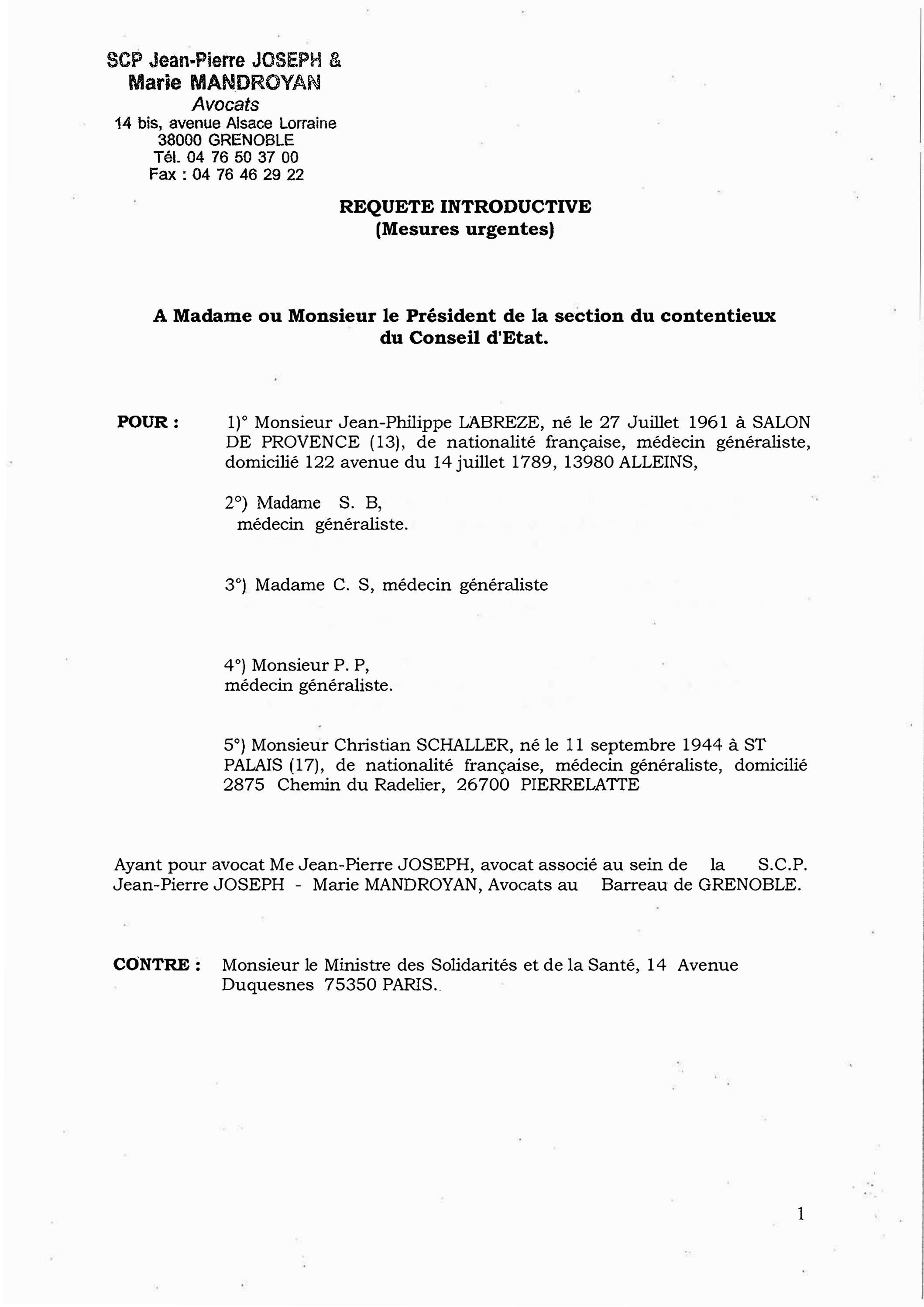 Requête déposée devant le Conseil d'Etat concernant le traitement des ...