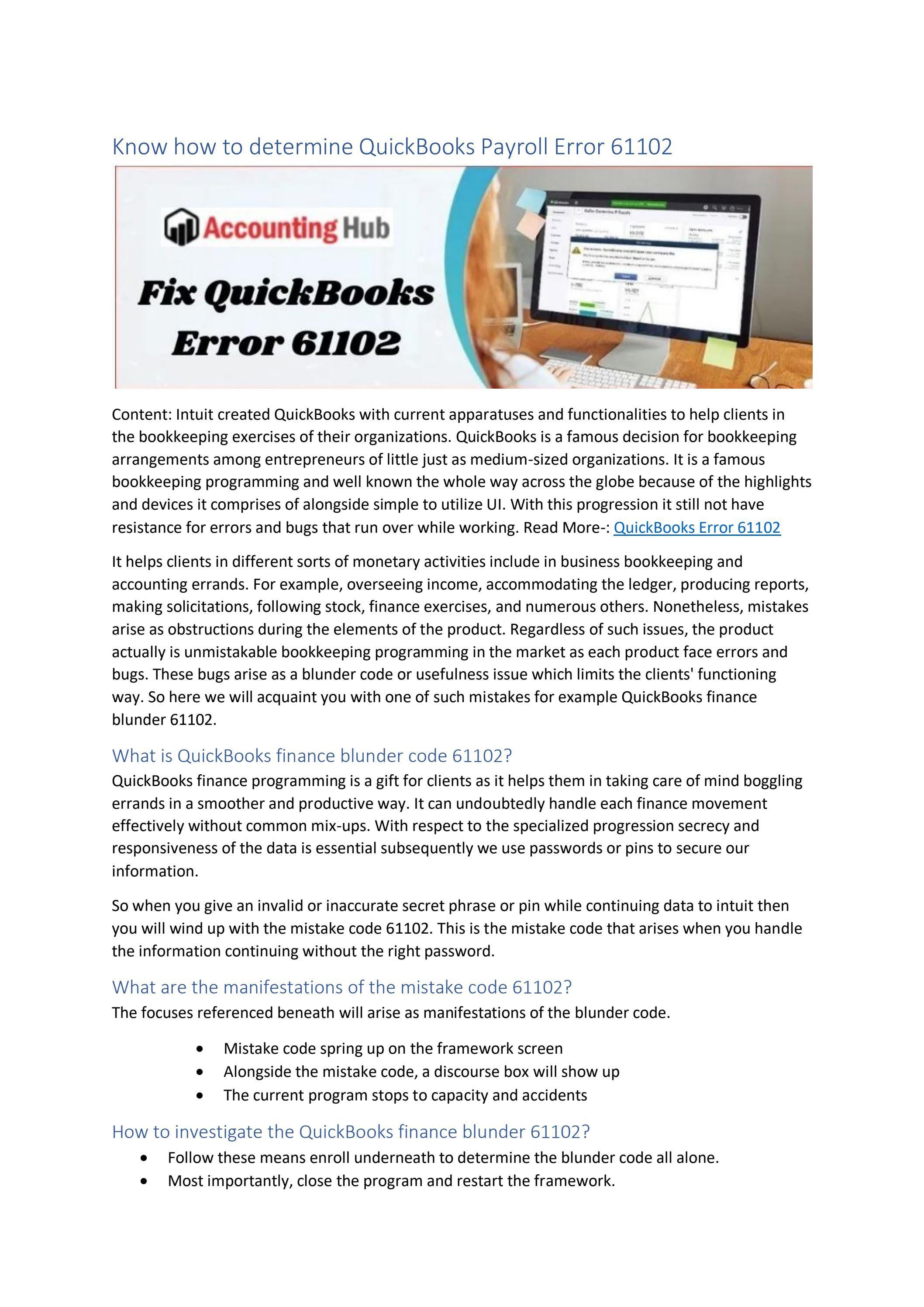 How to Fix QuickBooks Error 61102 by accounting advice - Issuu