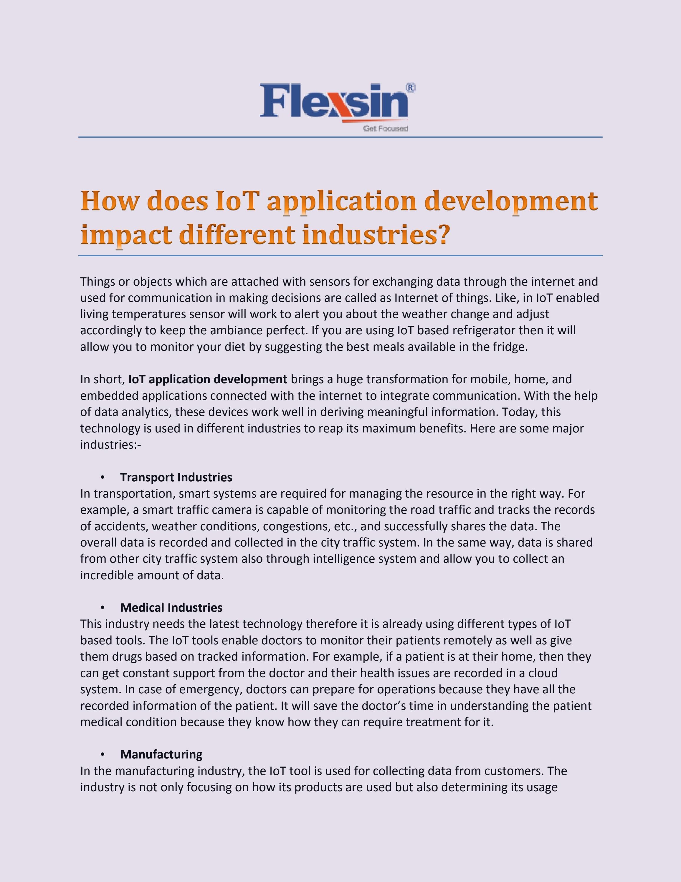 How does IoT application development impact different industries? by Flexsin - Issuu